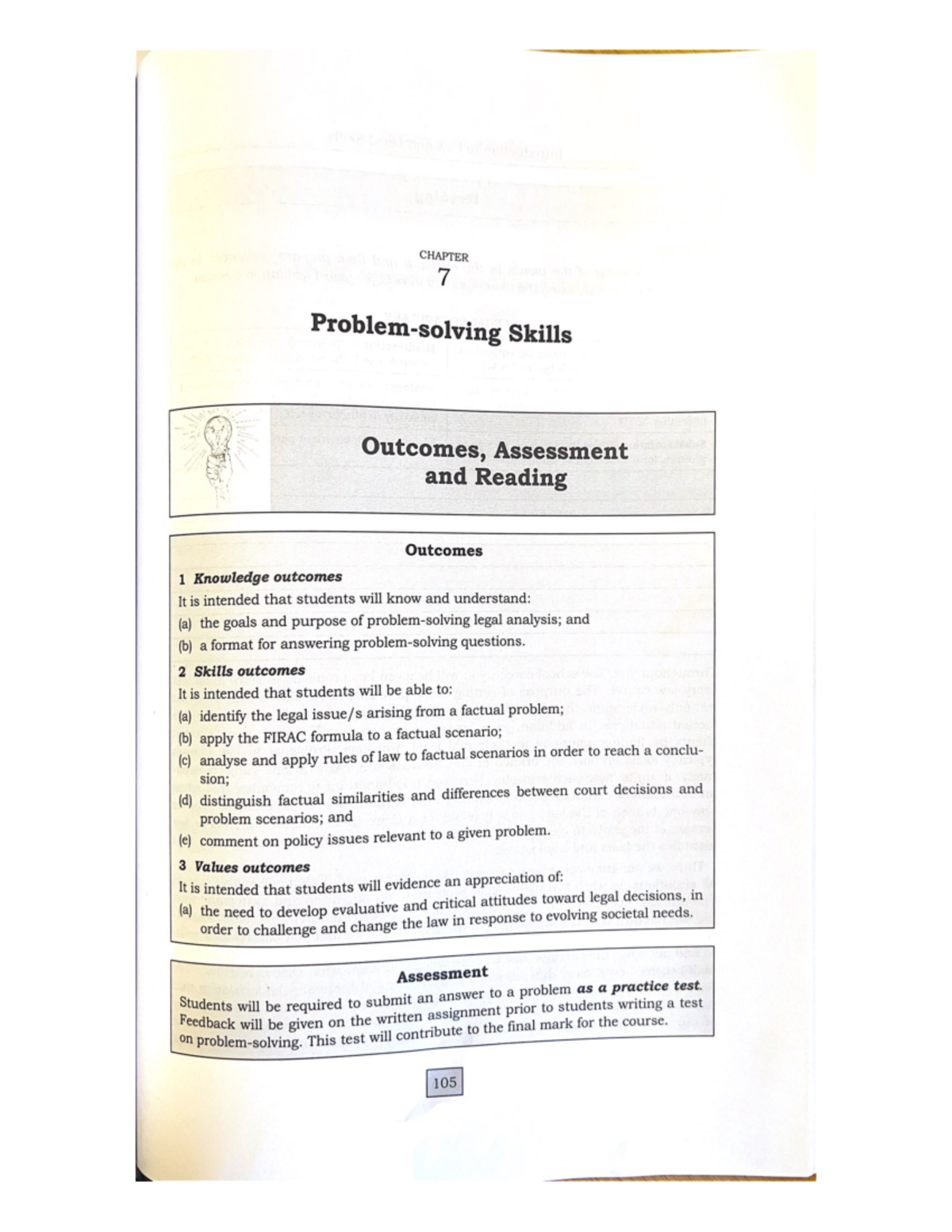 Problem Solving and Firac chapter - CHAPTER 7 Skills Outcomes, Assessment and Reading Outcomes 1 ...