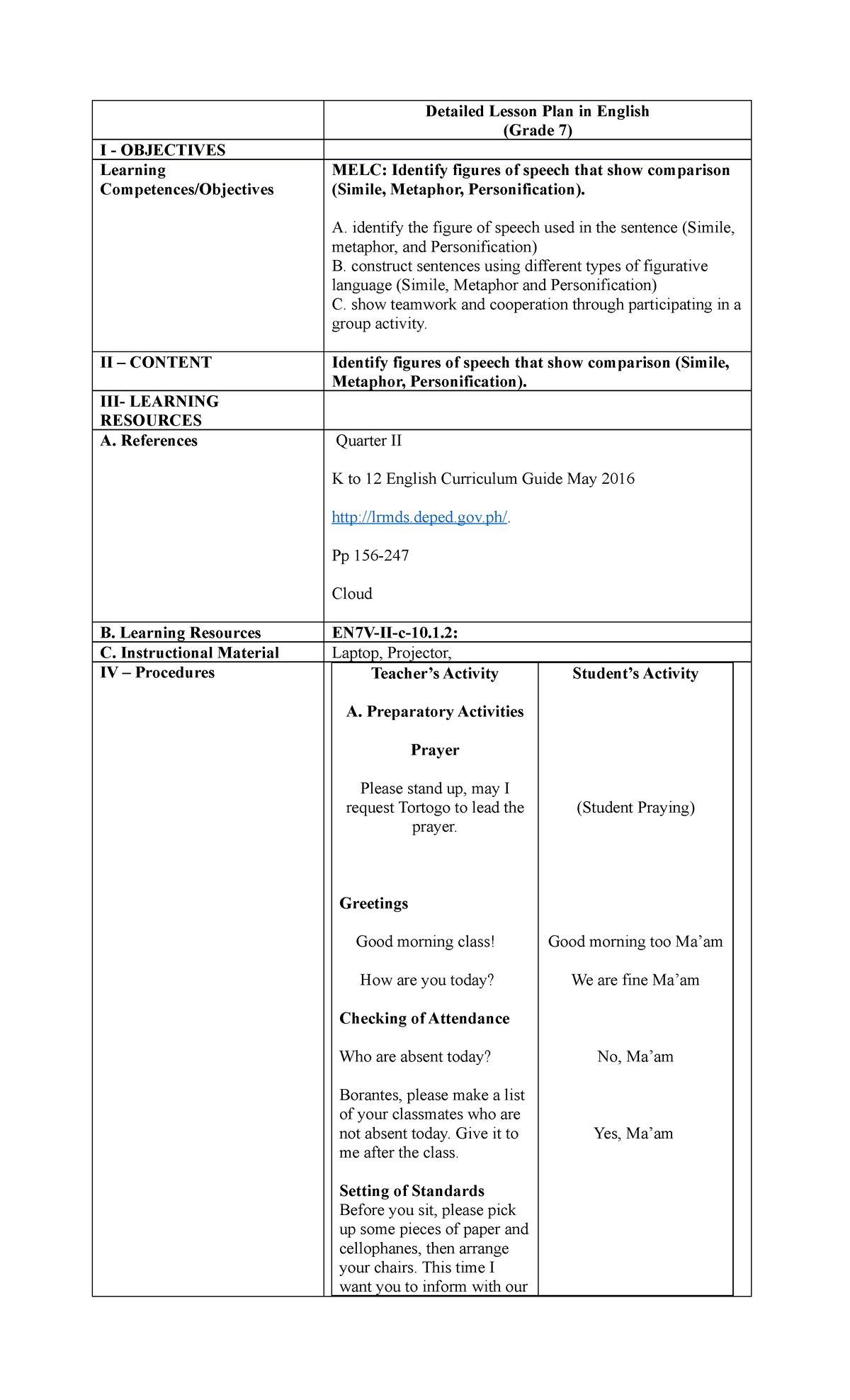 LP Quater 2 - School purposes only. - Detailed Lesson Plan in English ...