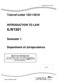 ILW1501 - Unisa - Introdution to law - Studocu