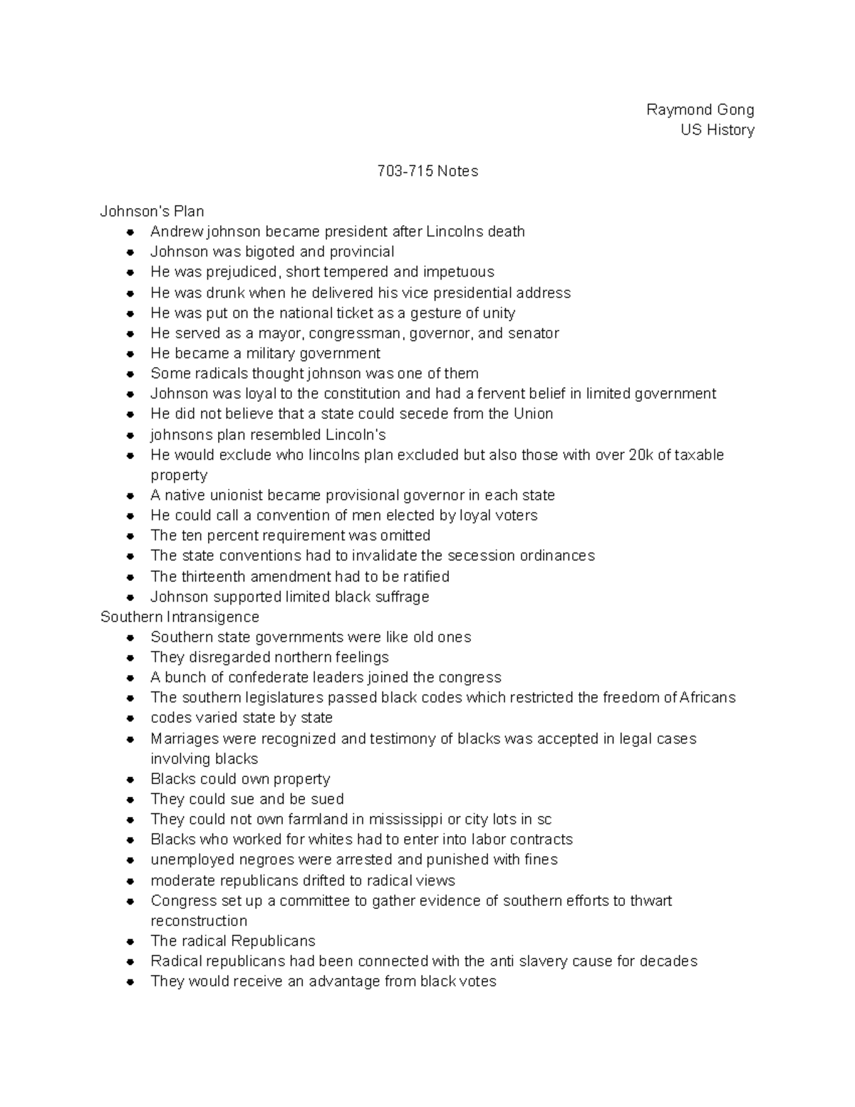 703-715 notes US History - Raymond Gong US History 703-715 Notes ...