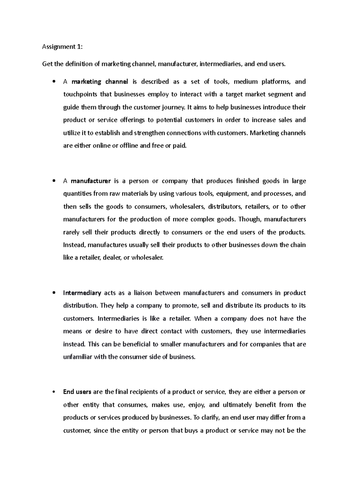Marketing Channels - Assignment 1: Get the definition of marketing ...