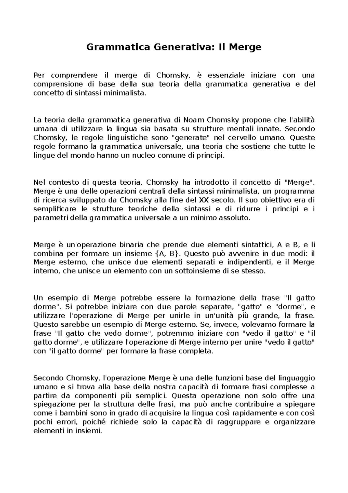 Merge - Grammatica Generativa: Il Merge Per comprendere il merge di ...