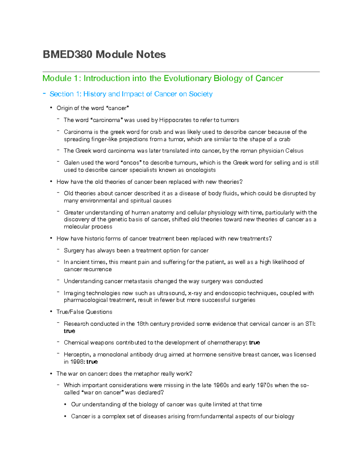 Module Notes - BMED380 Module Notes Module 1: Introduction into the ...