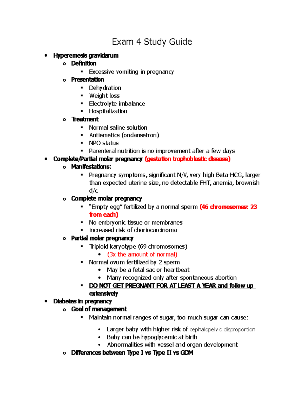 My Study Guide-Exam 4 - mother baby - Exam 4 Study Guide Hyperemesis ...