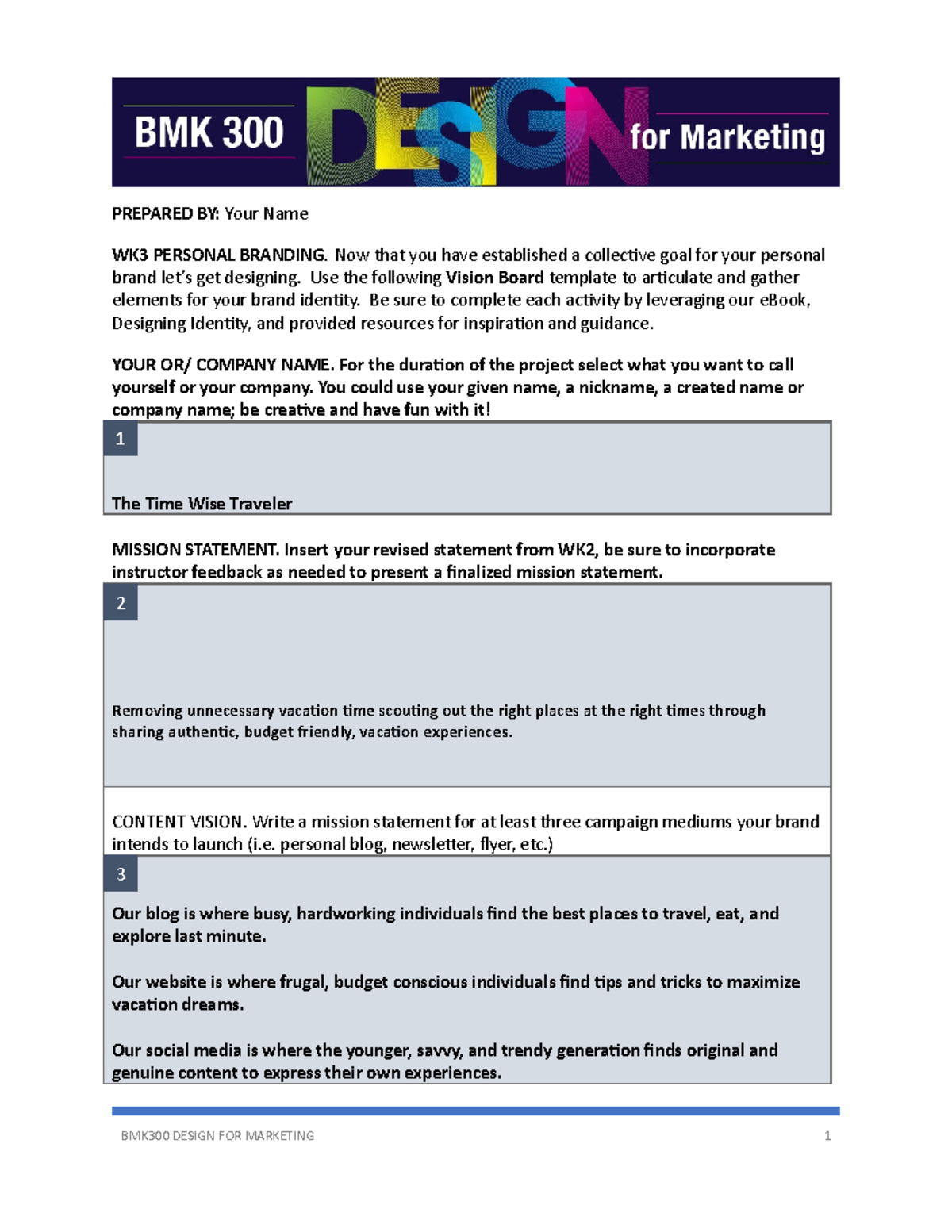 WK3 Personal Branding Vision Board-1 - PREPARED BY: Your Name WK3 ...