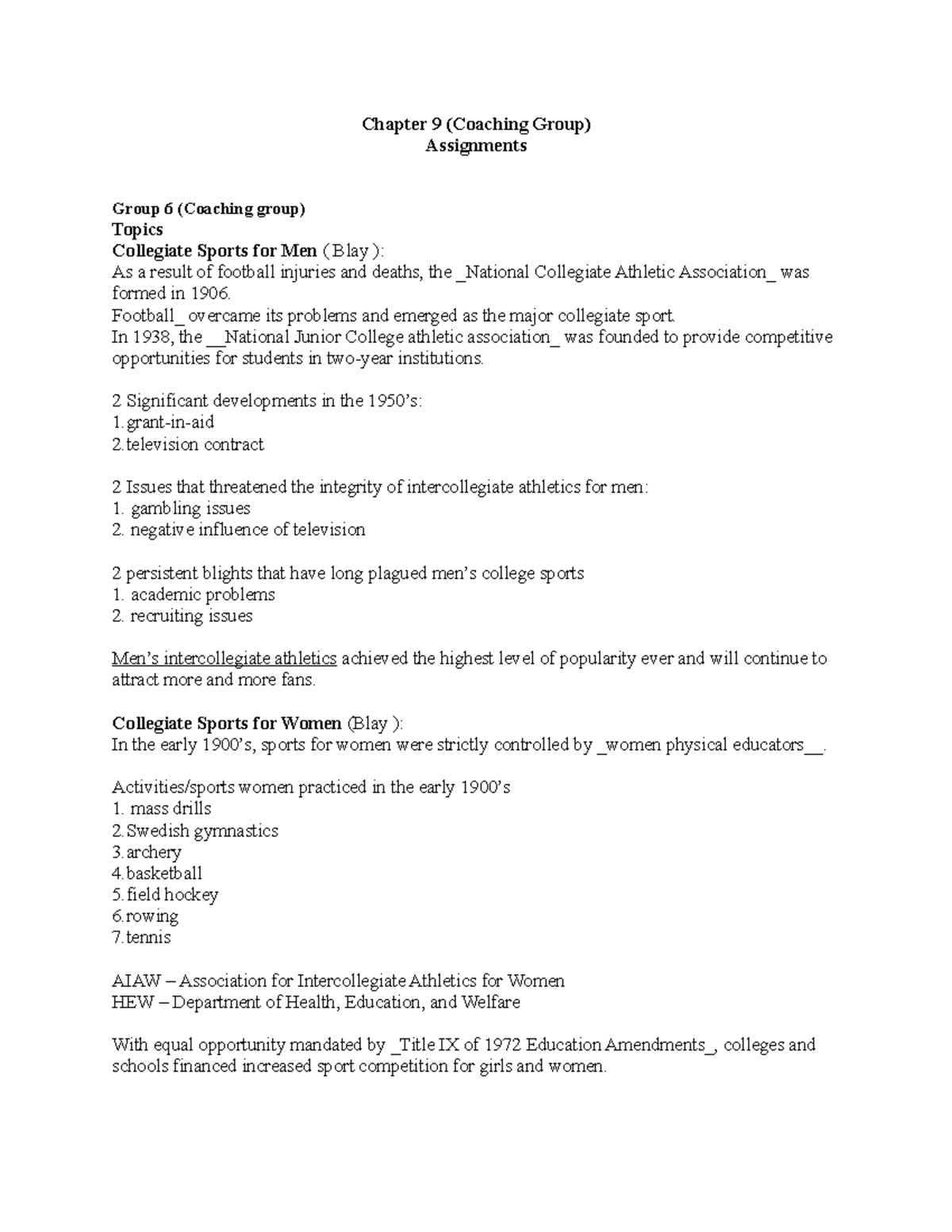 Chapter 9 PE-Coaching - Chapter 9 (Coaching Group) Assignments Group 6 ...