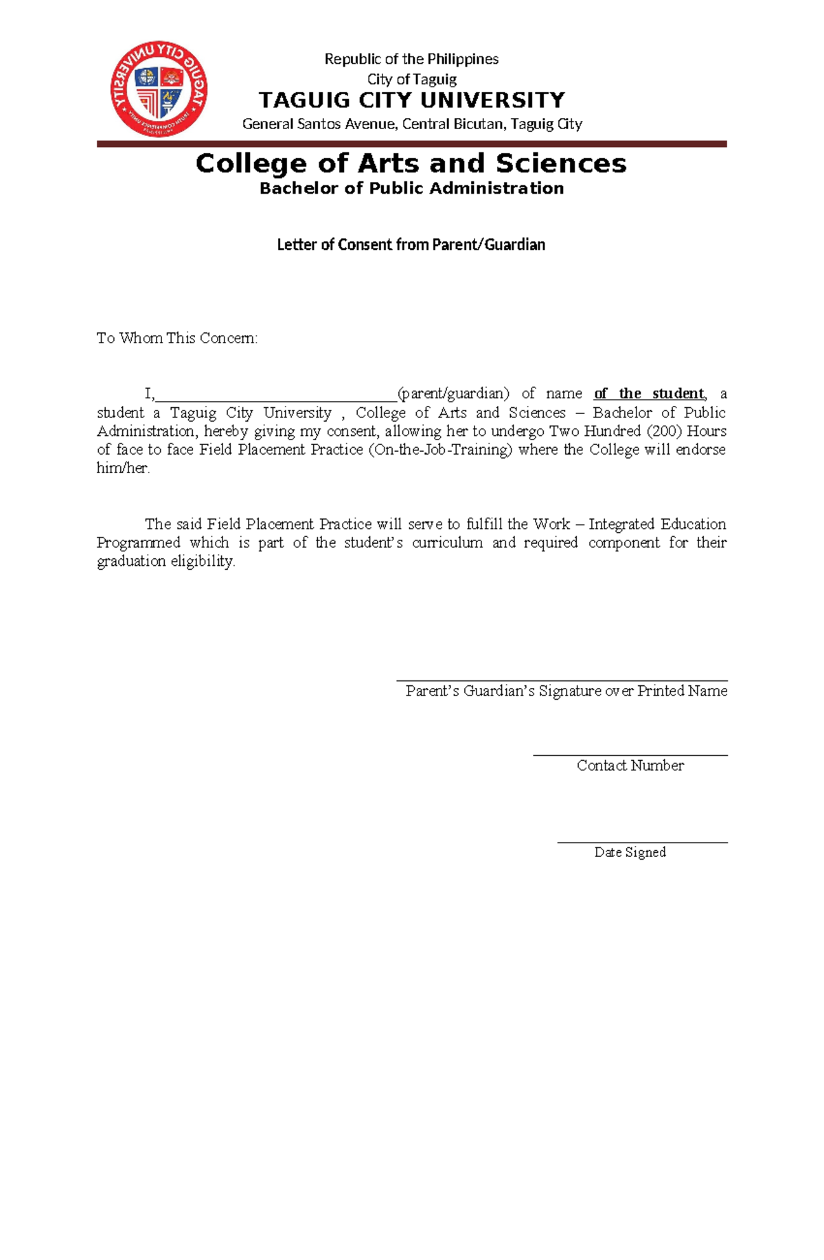 sample of Letter-of-Consent - Republic of the Philippines City of ...