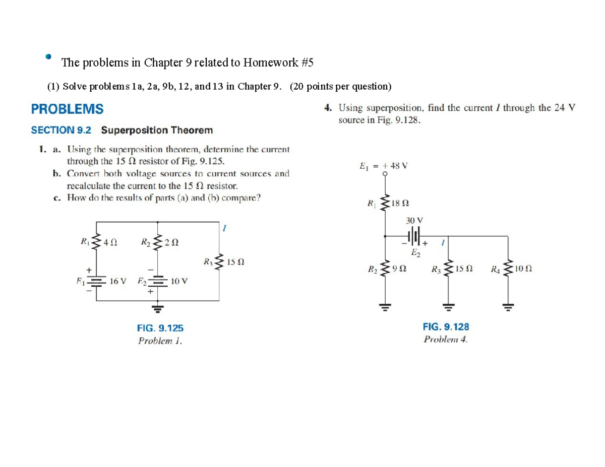 The problems in Chapter 9 related to Homework #5 - The problems in ...