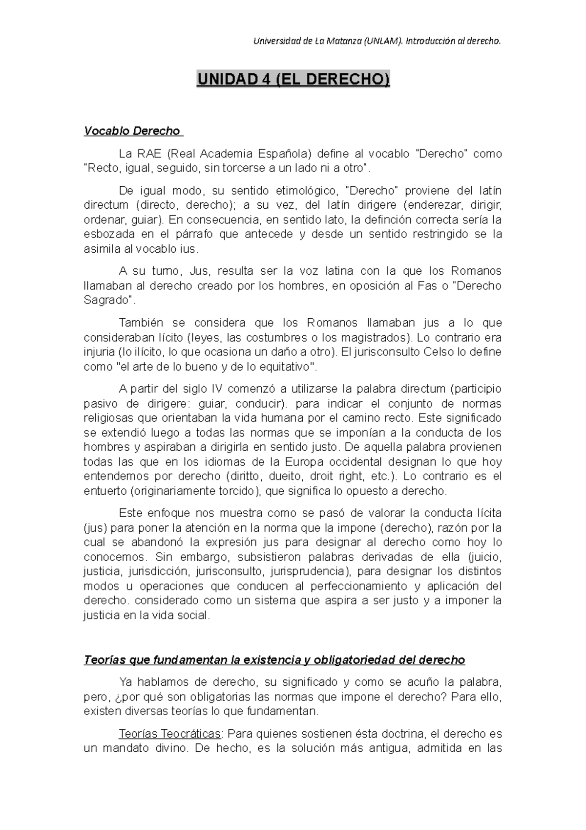 Unidad 4 (El derecho) - UNIDAD 4 (EL DERECHO) Vocablo Derecho La RAE ...