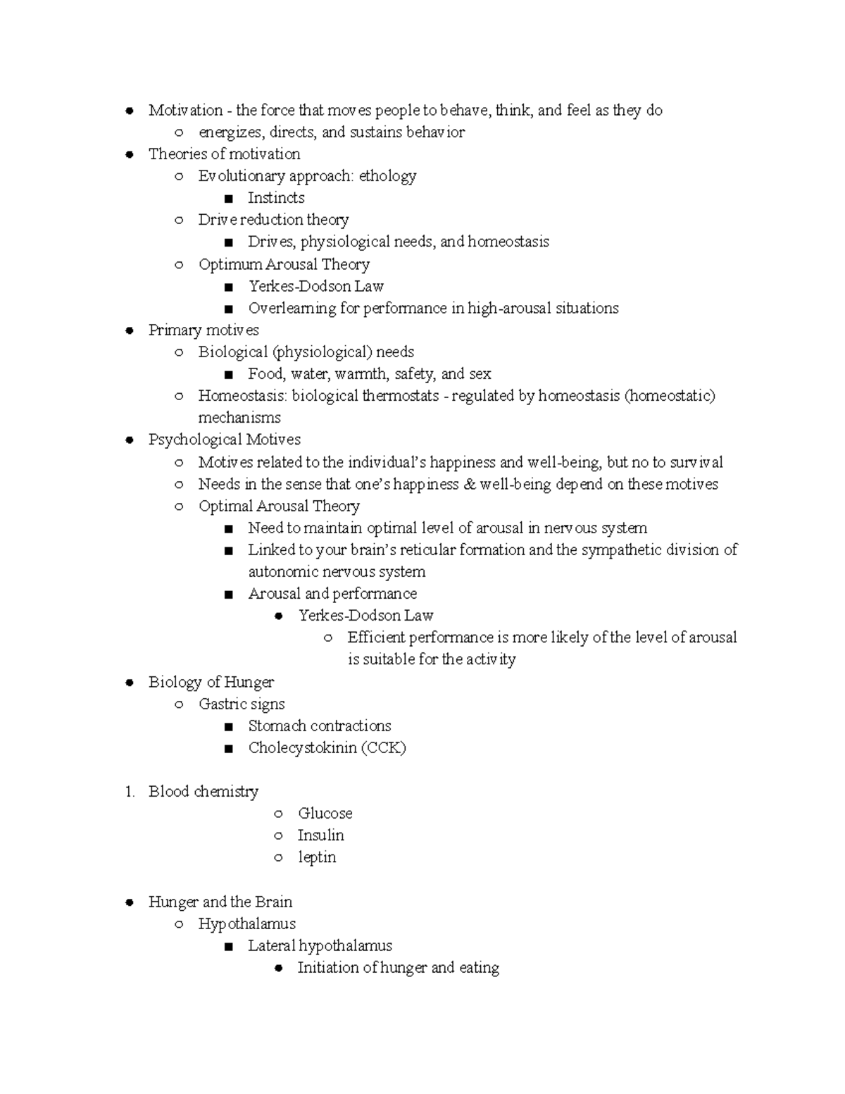 Chapter 9 Motivation and Emotion - Motivation - the force that moves people to behave, think ...