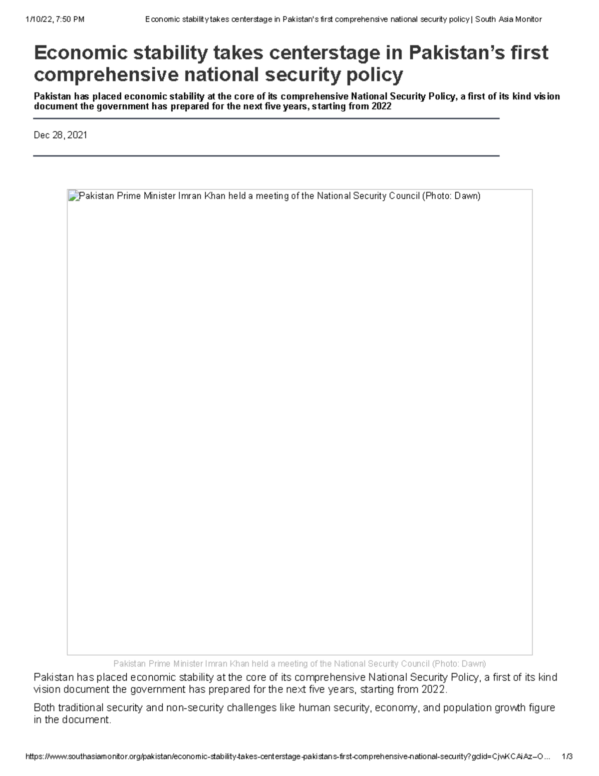 Economic stability takes centerstage in Pakistan’s first comprehensive ...