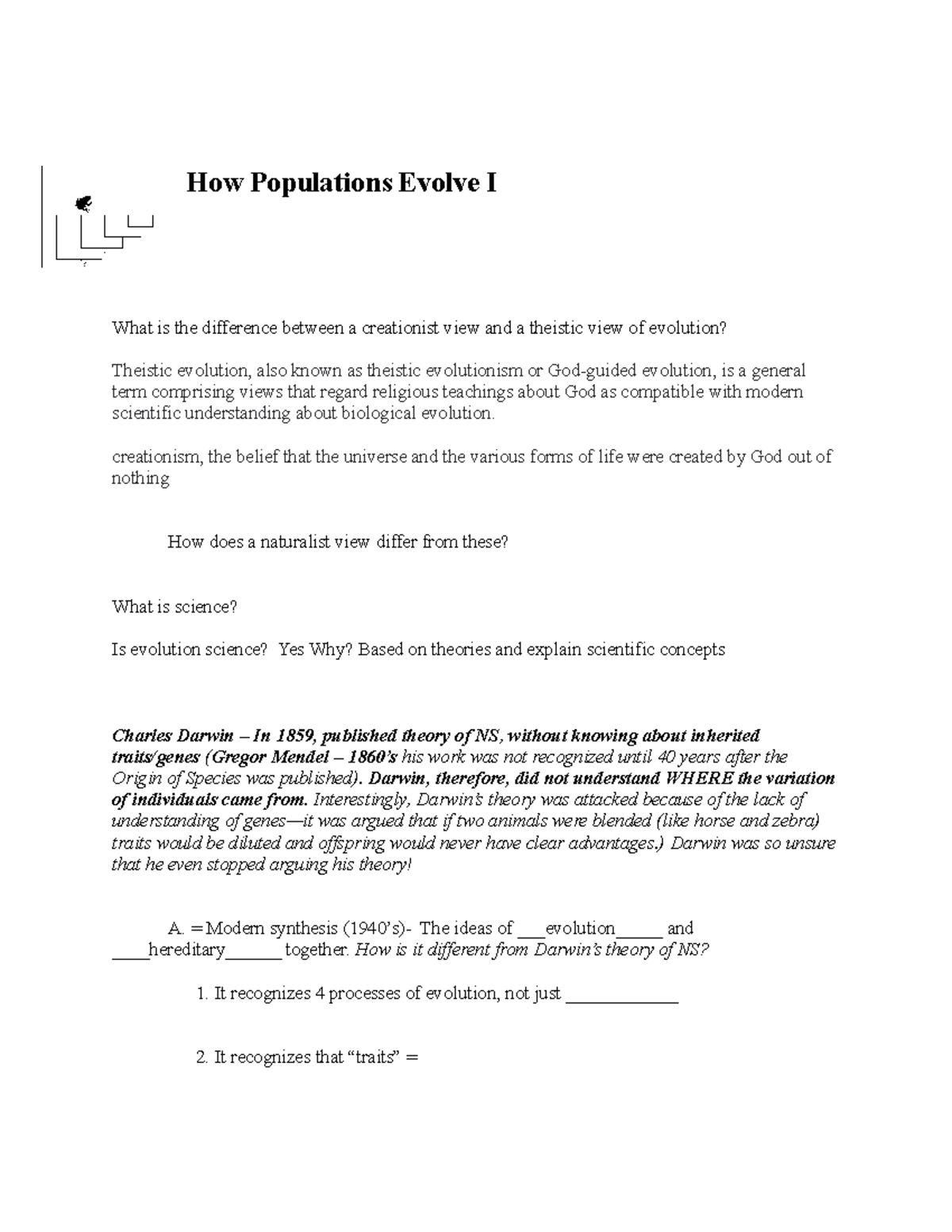 Lesson 22 Class Outline How Populations Evolve Part 1 - How Populations ...
