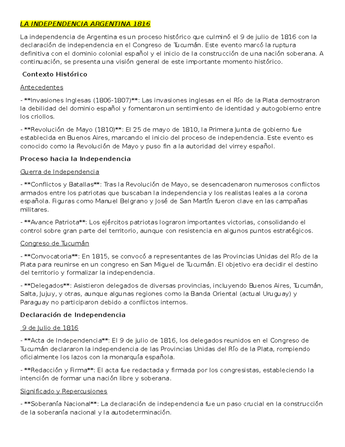 LA Independencia Argentina 1816 - LA INDEPENDENCIA ARGENTINA 1816 La ...