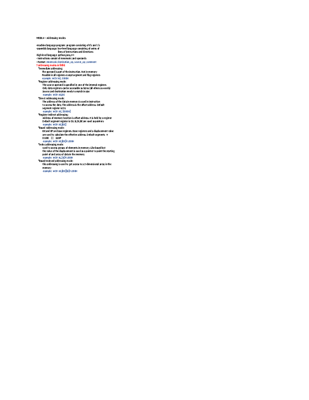 WEEK 4 - Notes - WEEK 4 – Addressing Modes -machine language program ...