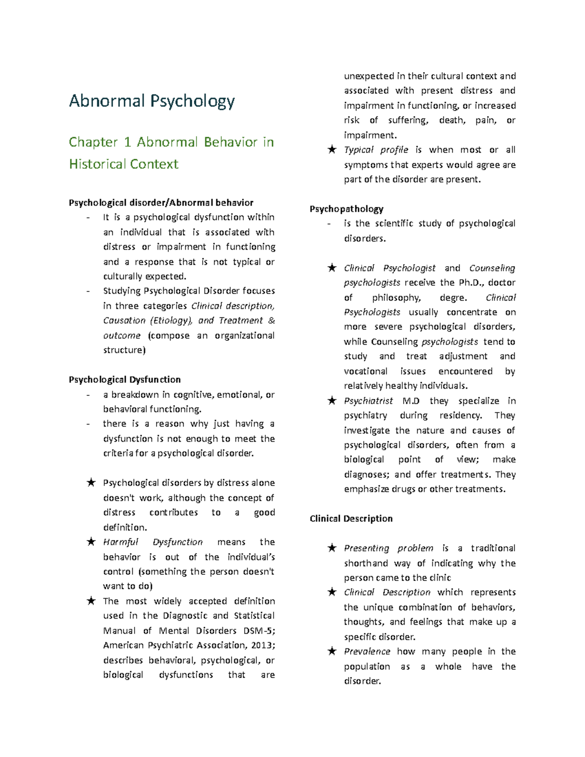 chapter 1 abnormal psychology - Abnormal Psychology Chapter 1 Abnormal ...
