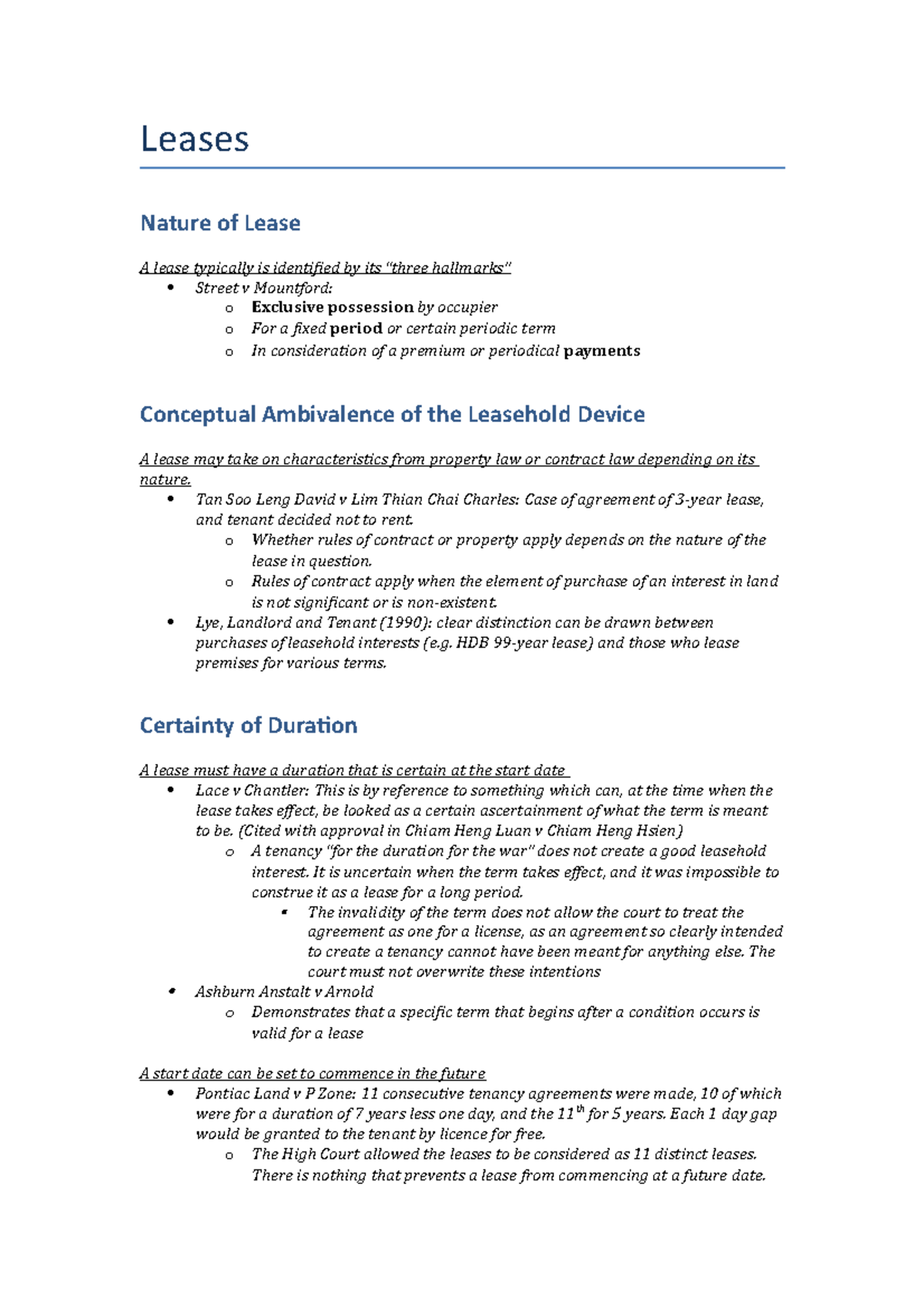 Leases - Summary of essential readings / class content on this topic ...