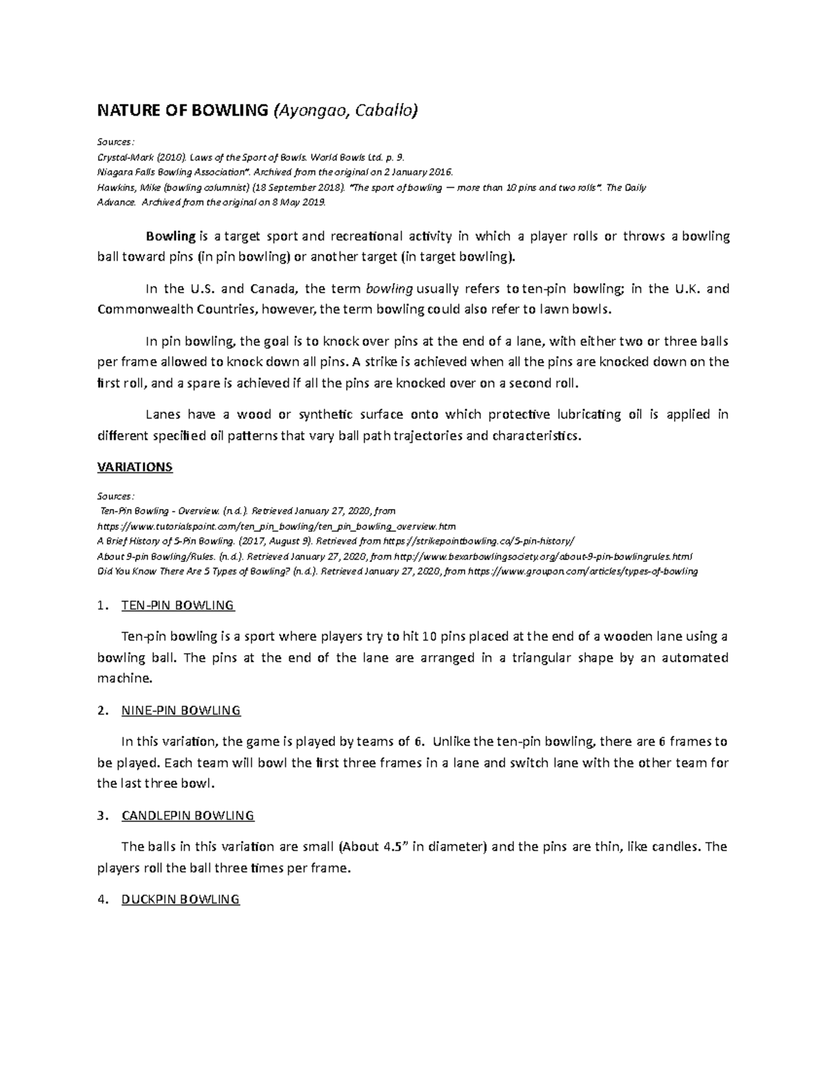Nature OF Bowling - Lecture notes 1 the basics - Physical Education ...