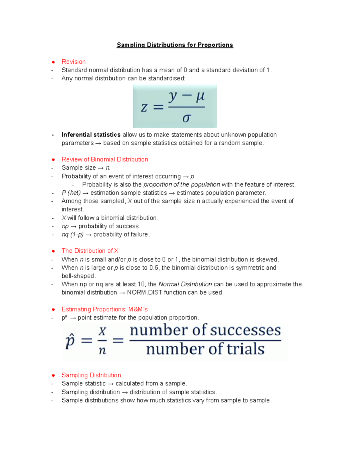 STAT1250- WK 5 - Lecture Notes - Sampling Distributions for Proportions ...