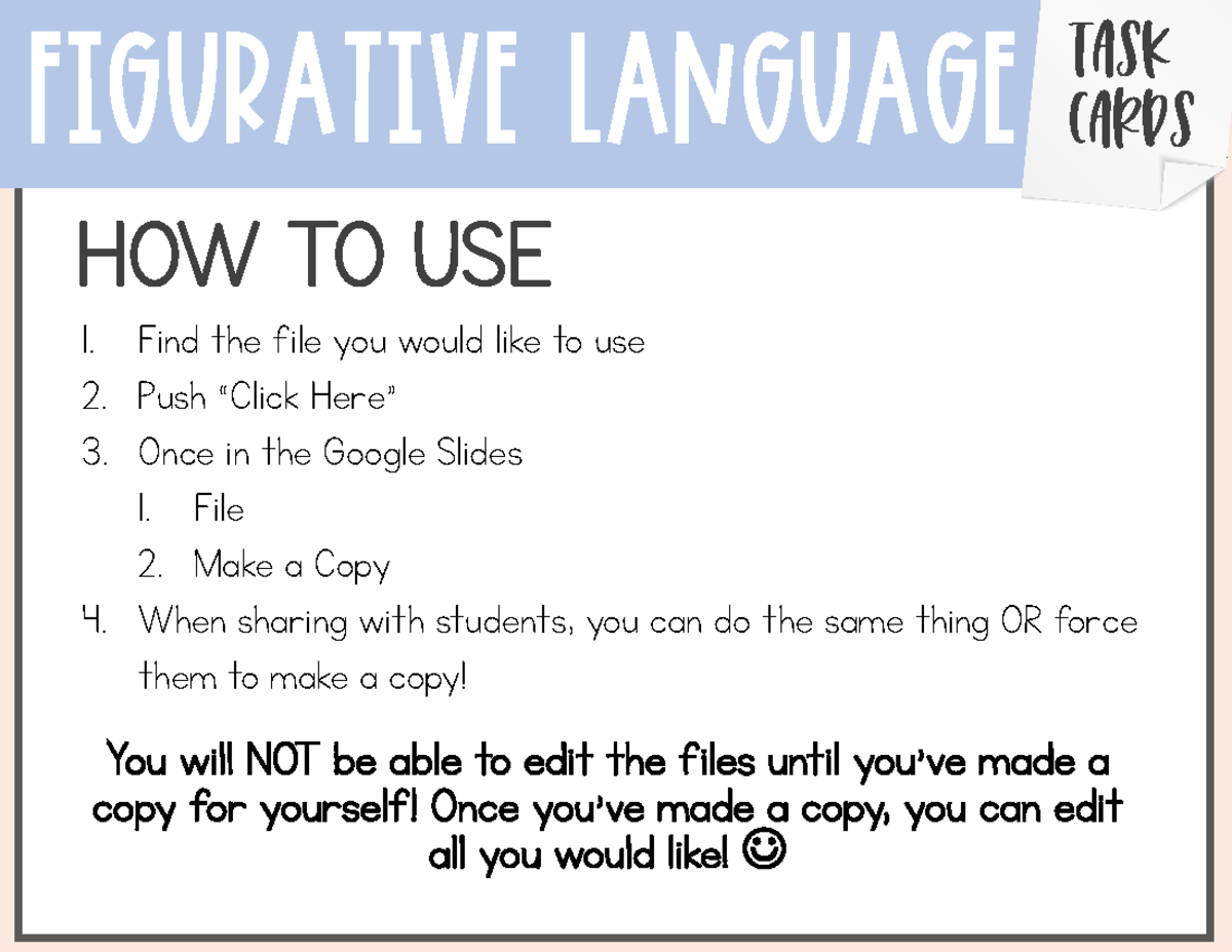 Digital Task Cards - Figurative language CARDS HOW TO USE 1. Find the ...