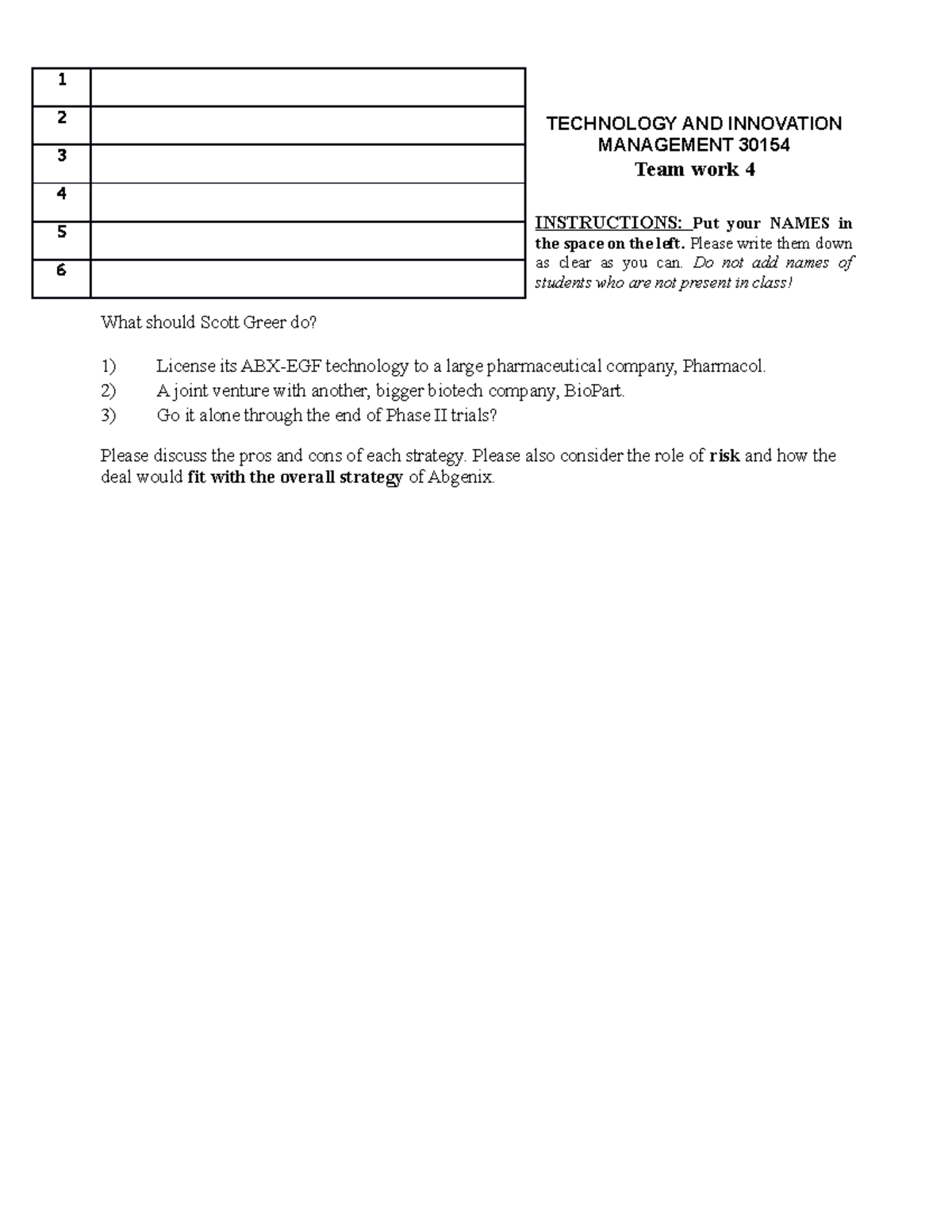 Team Work 4 Abgenix - TECHNOLOGY AND INNOVATION MANAGEMENT 30154 Team ...
