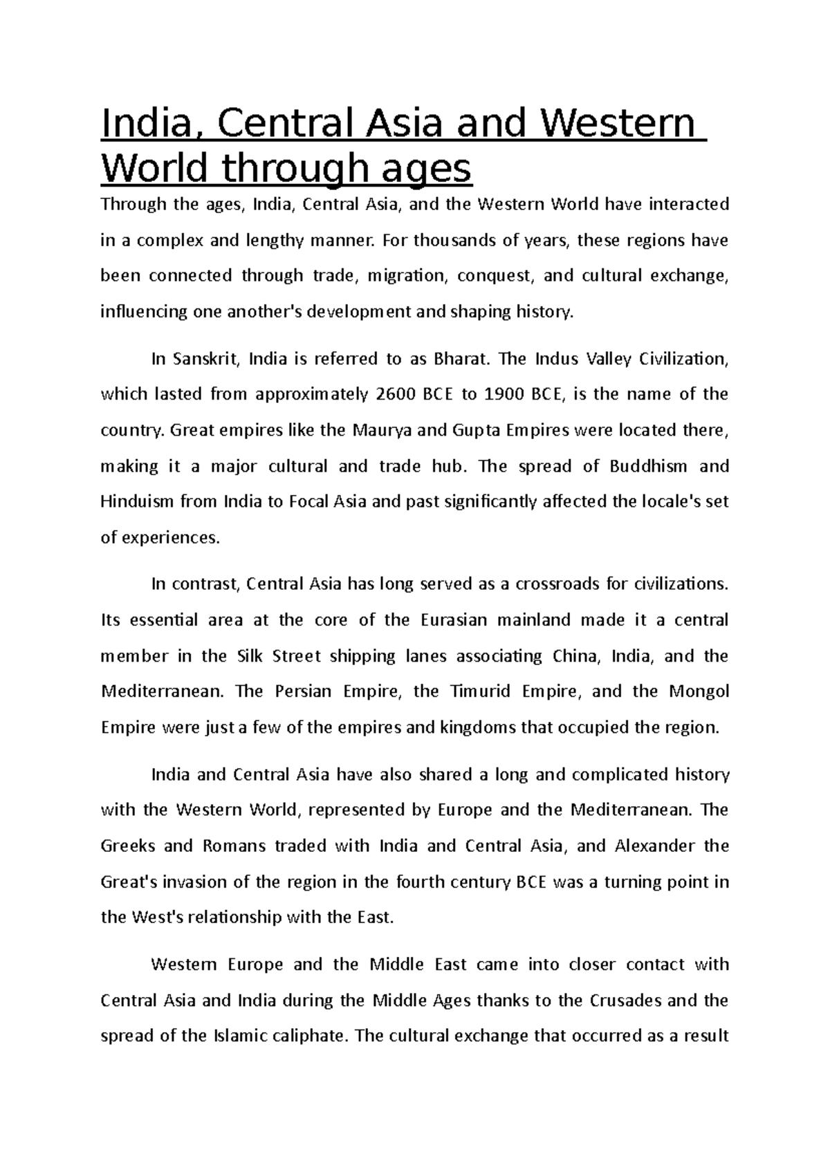 India, Central Asia and Western World through ages - India, Central ...