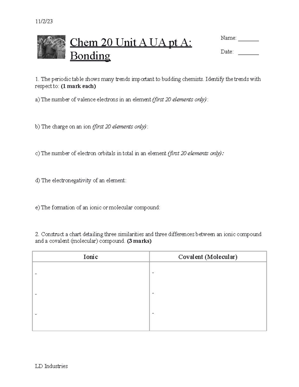 Chem 20 Unit A UA pt A - good for study - Chem 20 Unit A UA pt A ...