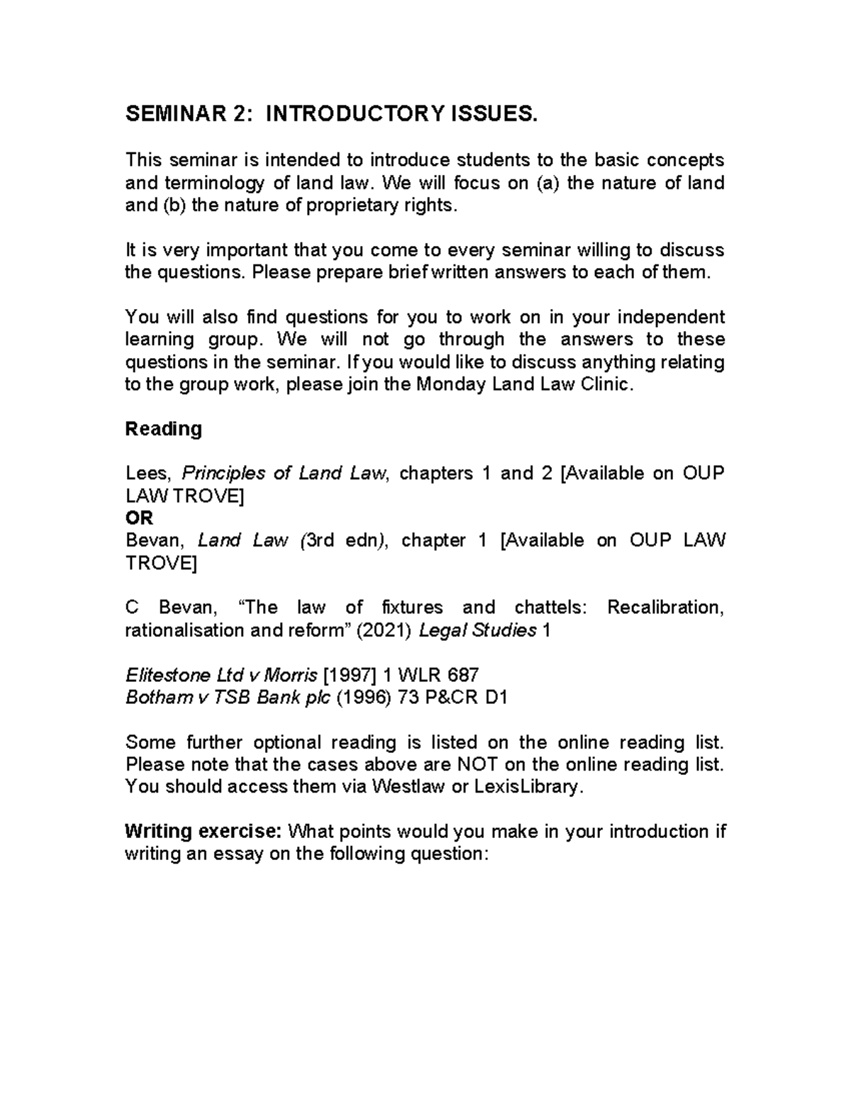 Seminar 2 2023 - xxxx - SEMINAR 2: INTRODUCTORY ISSUES. This seminar is ...