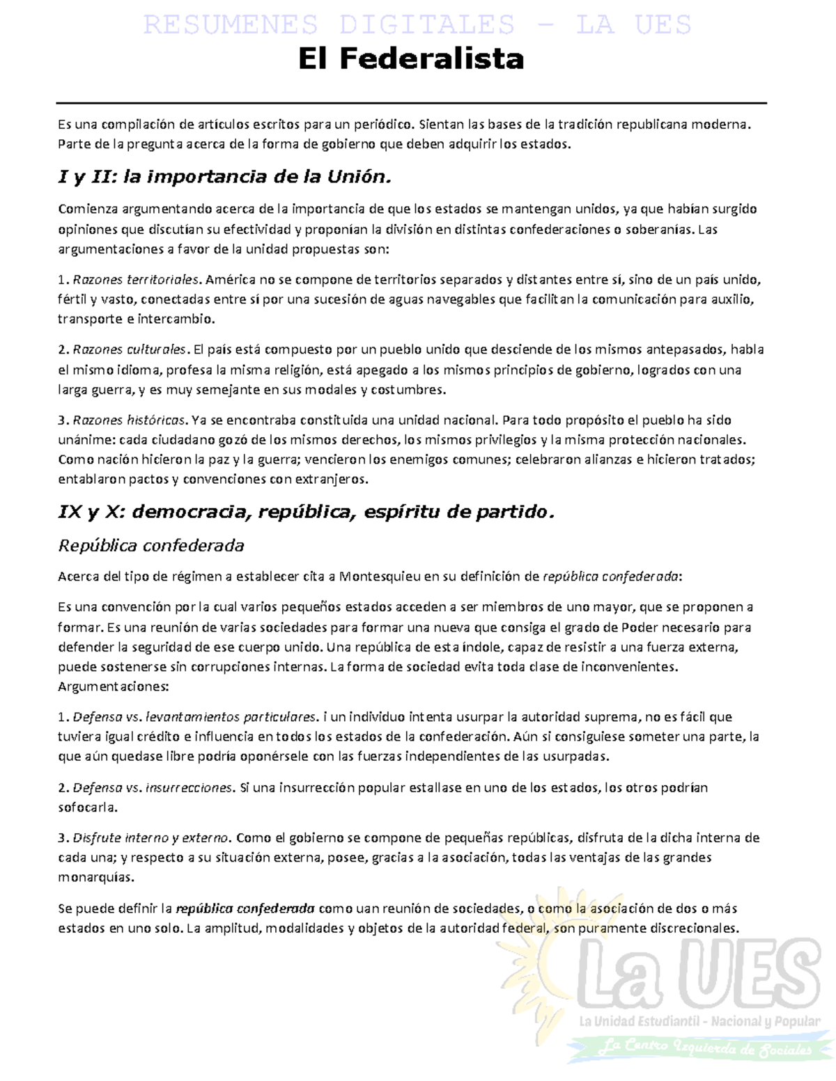 Resumen El Federalista - El Federalista Es una compilación de artículos ...