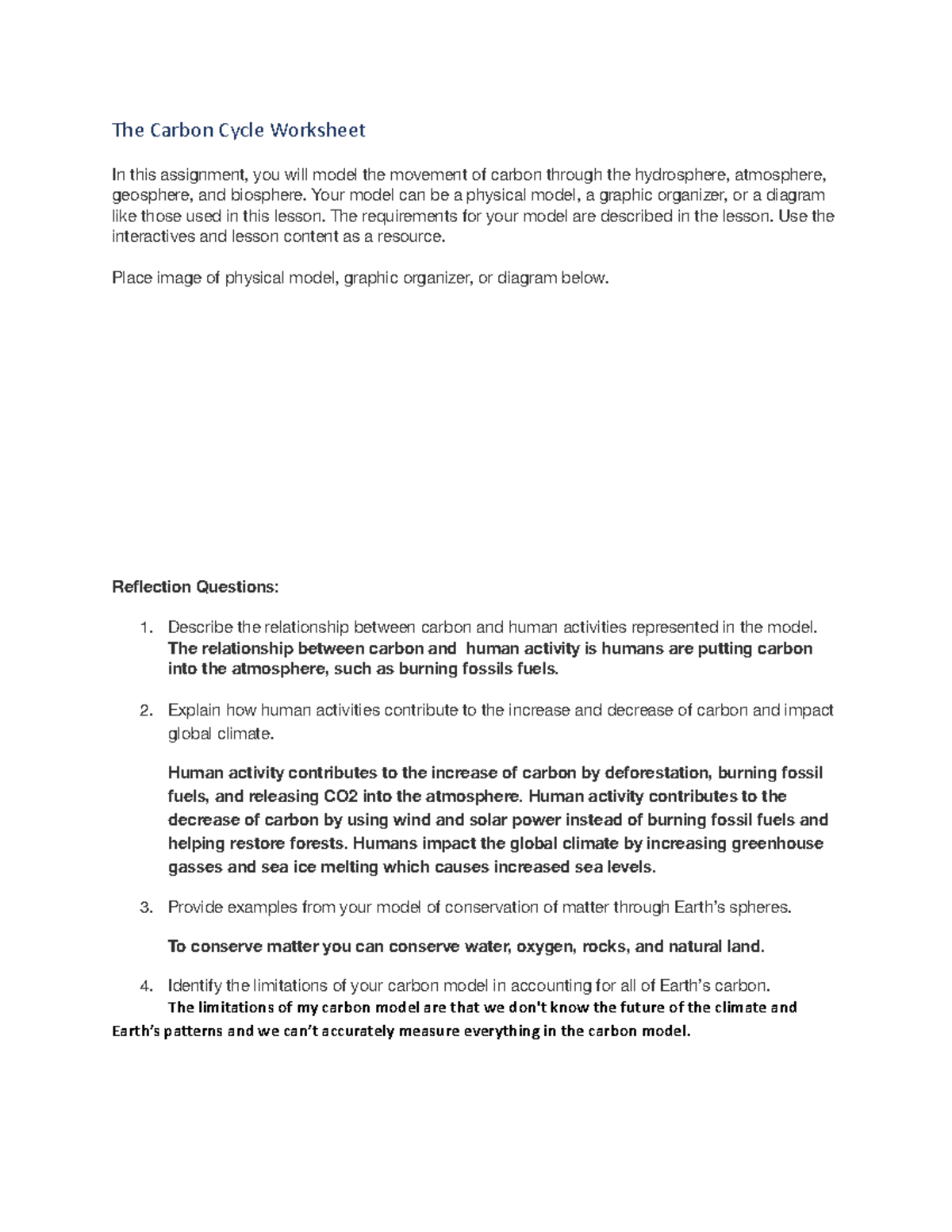 Carbon cycle worksheet - The Carbon Cycle Worksheet In this assignment ...