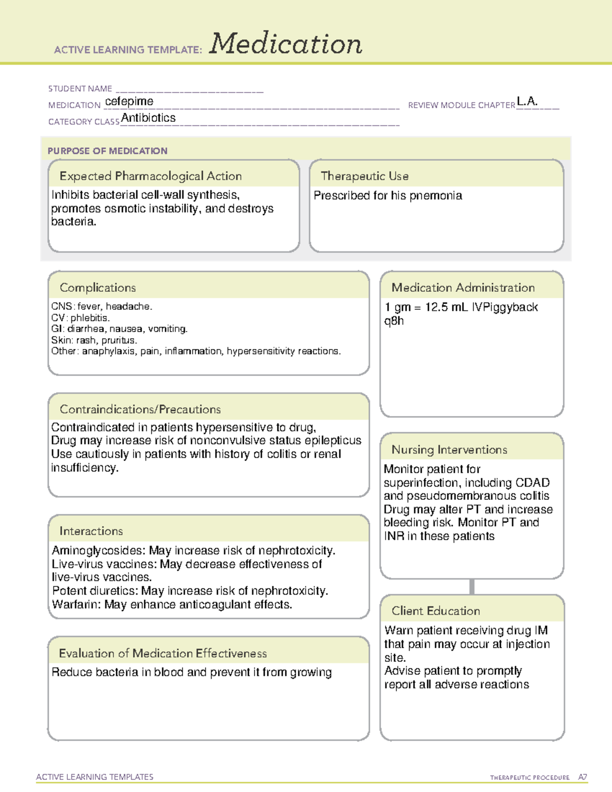 ATI medication form cefepime - ACTIVE LEARNING TEMPLATES THERAPEUTIC ...