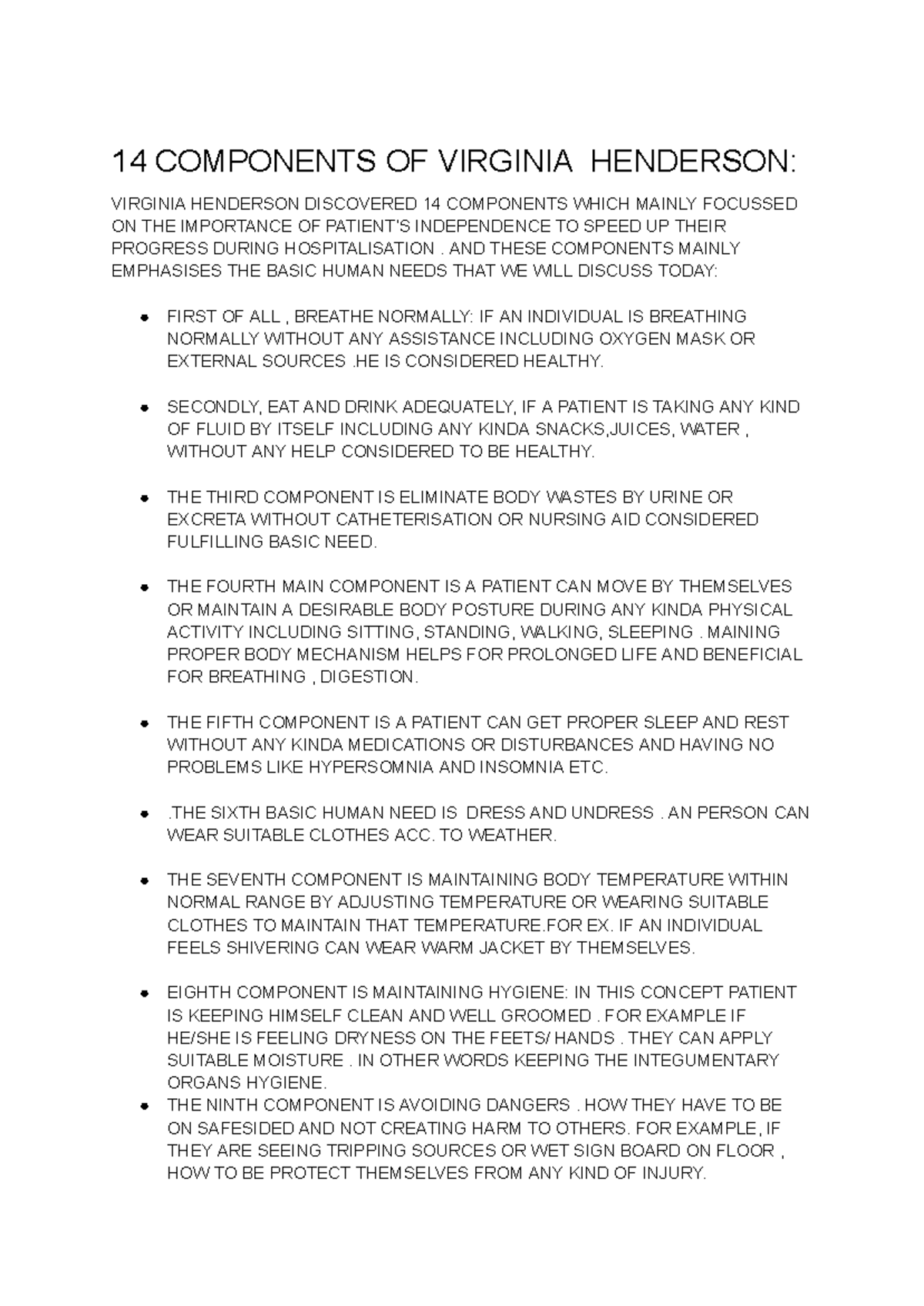 Untitled document - Google Docs - 14 COMPONENTS OF VIRGINIA HENDERSON ...