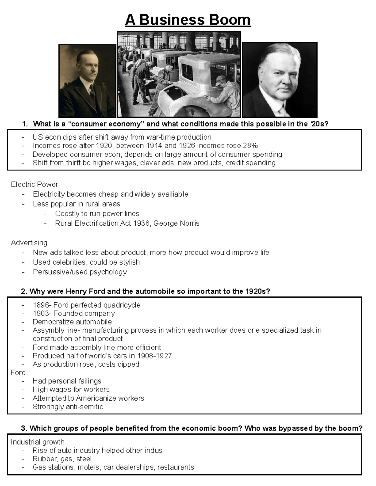 F. Business Boom - Lecture notes period 7b - A Business Boom 1. What is ...
