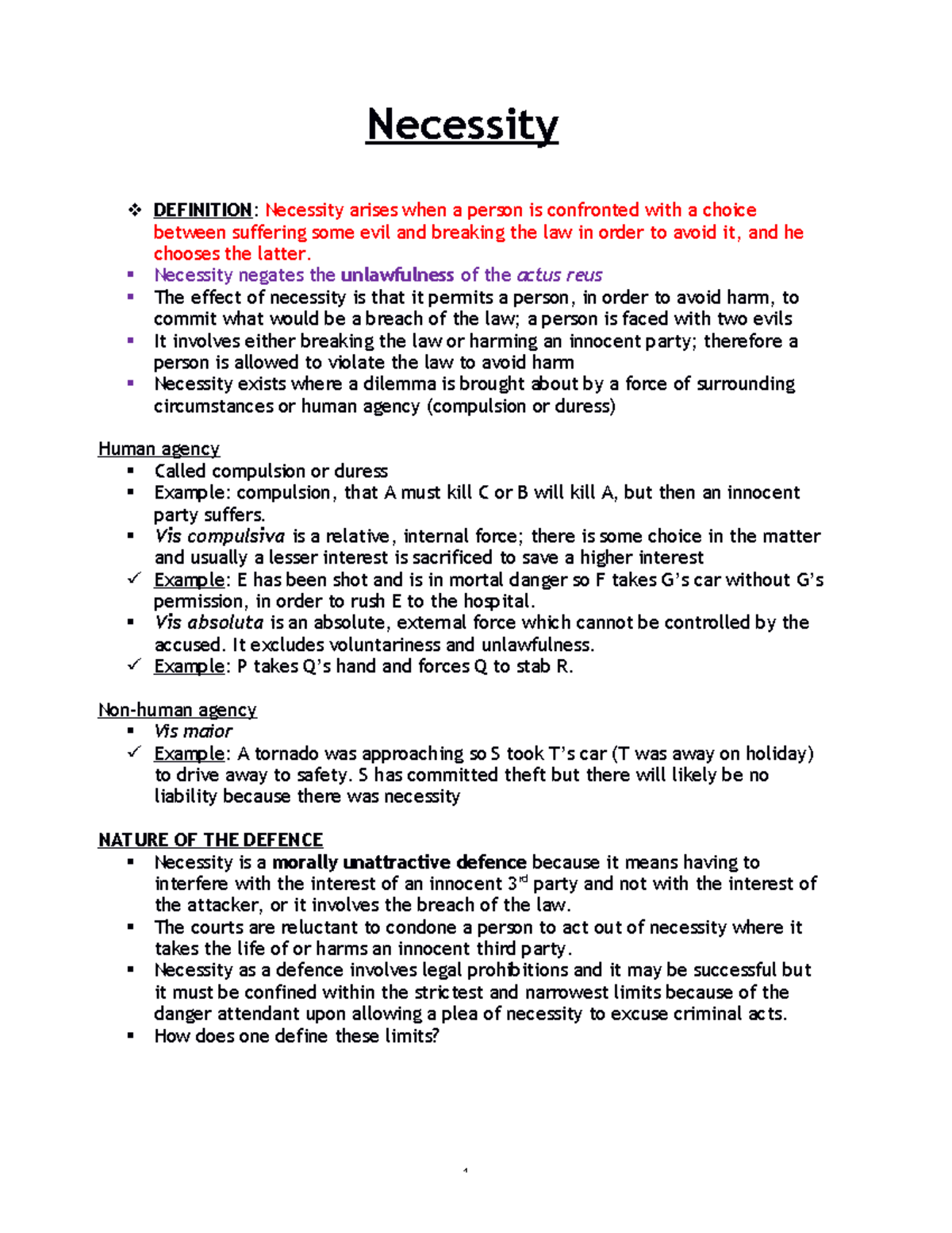 14CR - Necessity - Notes - Necessity DEFINITION: Necessity arises when ...