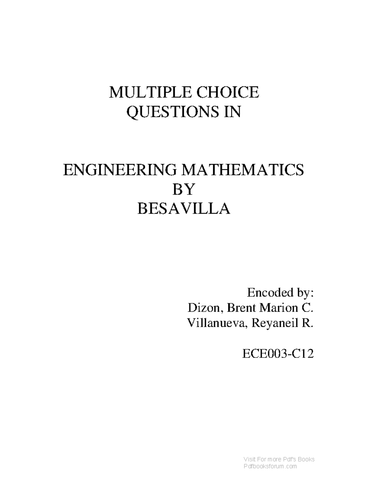 Multiple Choice Questions in Engineering Mathematics Besavilla, Jr ...