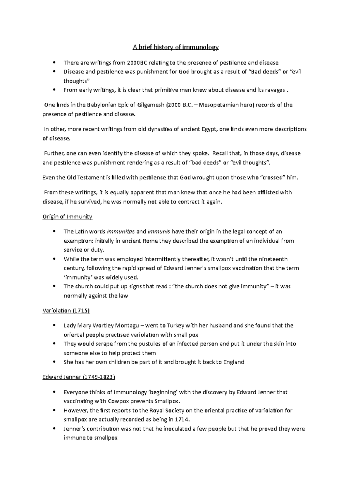 Module 4 Lecture Notes - A brief history of immunology There are ...