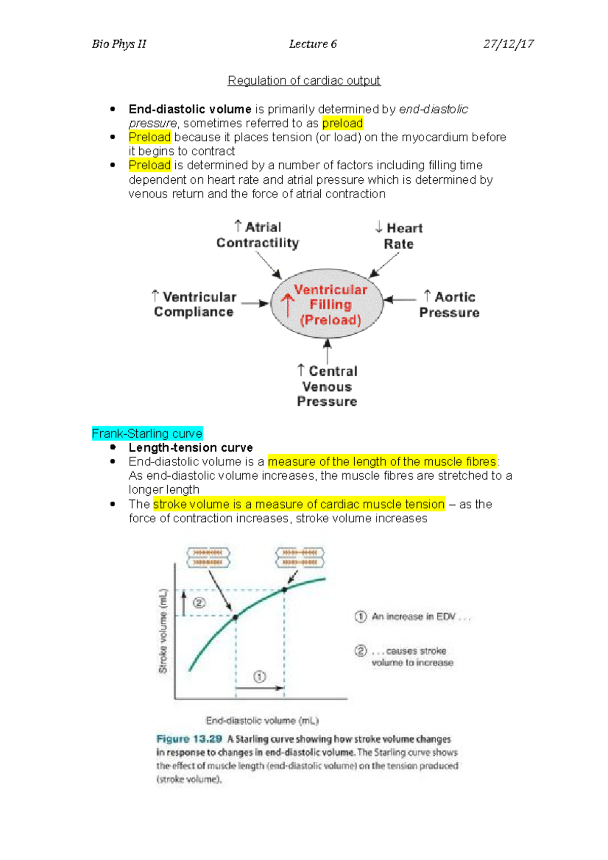 Regulation of cardiac output - Bio Phys II Lecture 6 27/12/17 ...