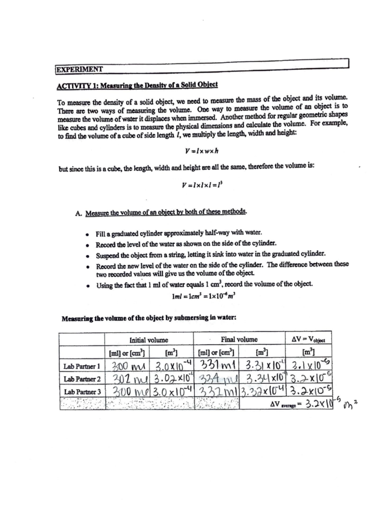 Bouyancy Lab - Lab for physics II - !EXPERIMENT ACTIVITY 1: Mcuarlng ...