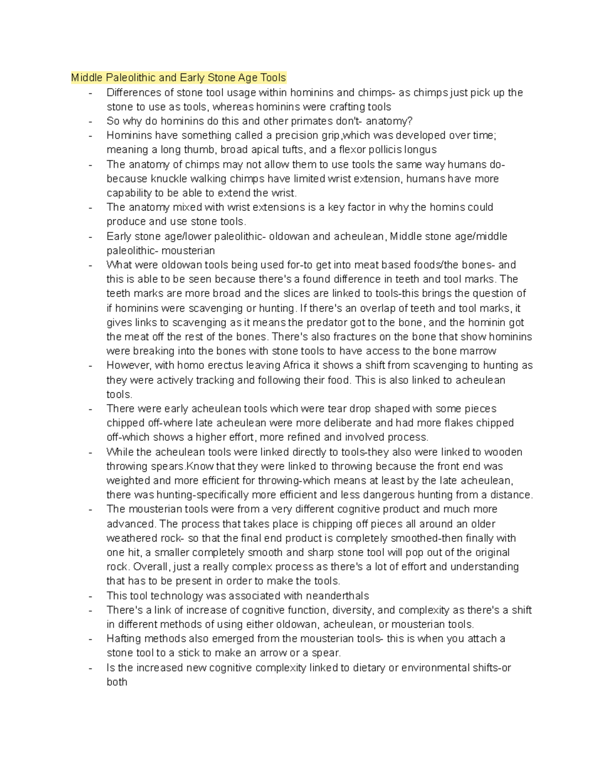 Middle Paleolithic and Early Stone Age Tools notes - Middle Paleolithic ...