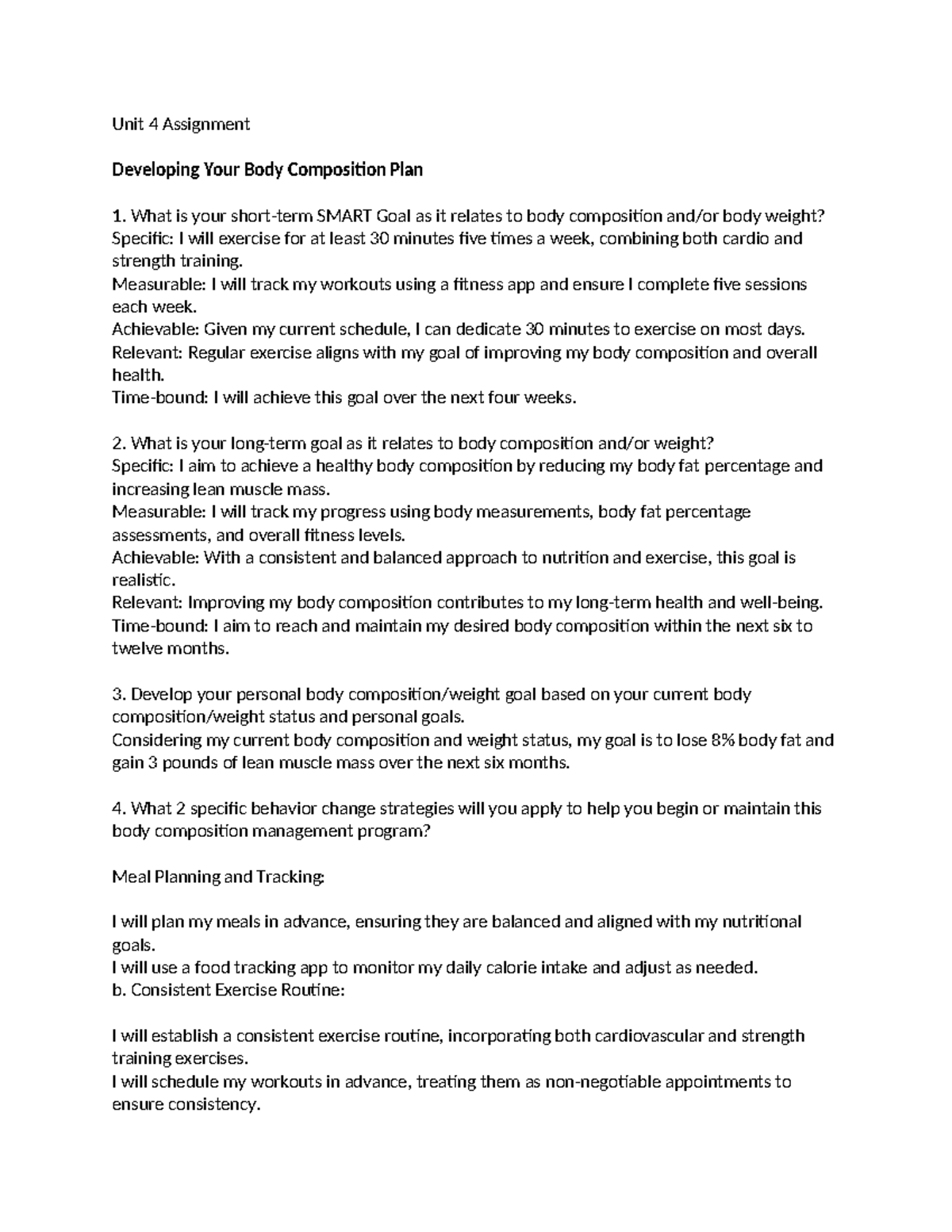 Unit 4 Assignment HED 3515 - Unit 4 Assignment Developing Your Body ...
