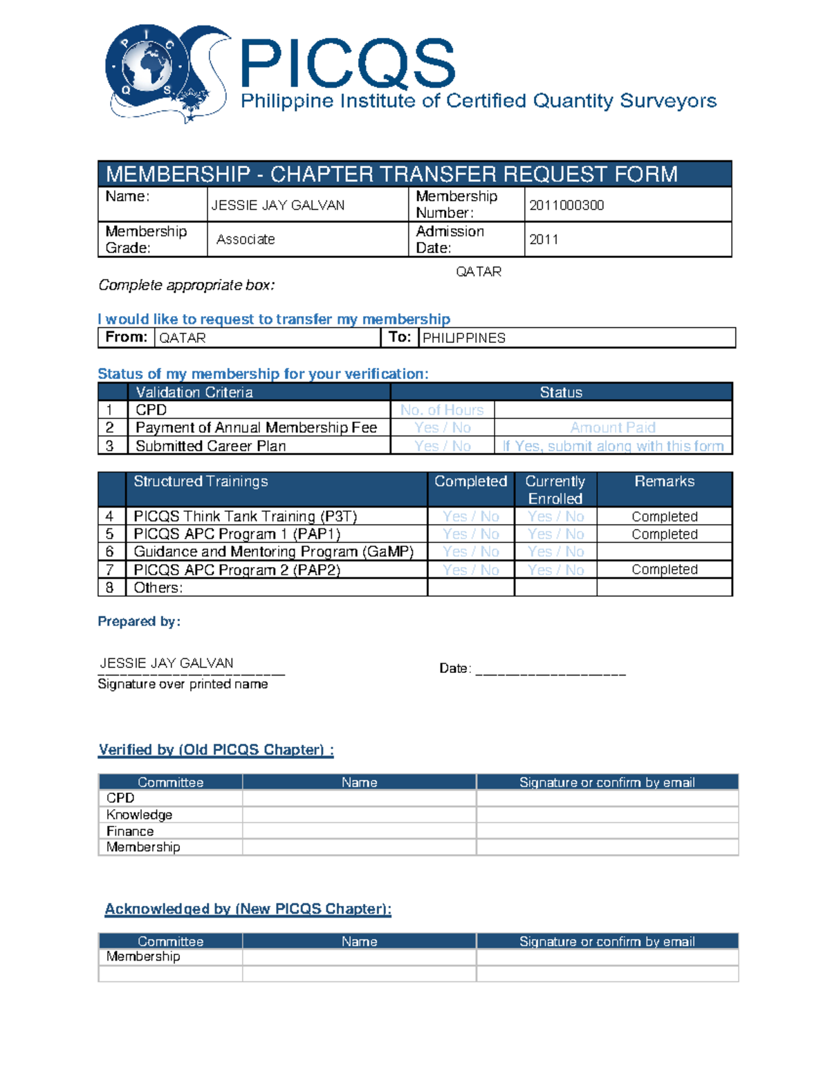 7 Picqs Membership Transfer Request Form Rev 2 - MEMBERSHIP - CHAPTER ...