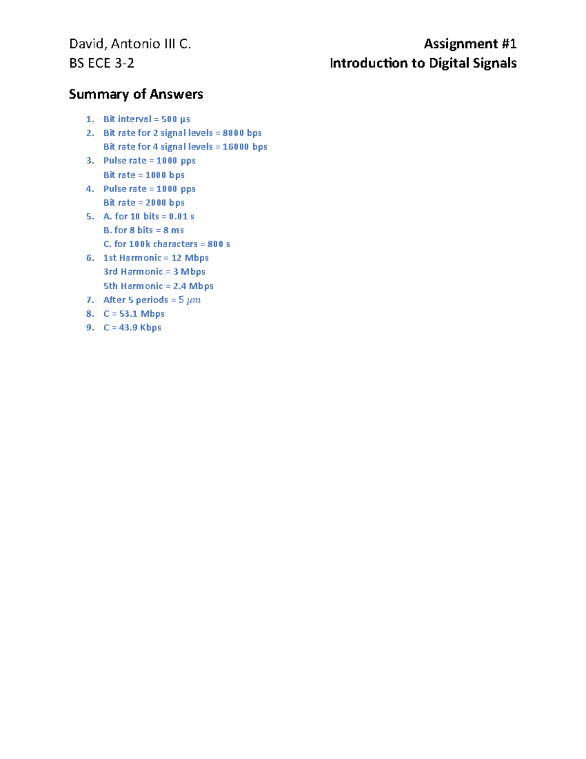 Introduction to Digital Signals - David, Antonio III C. Assignment # 1 ...