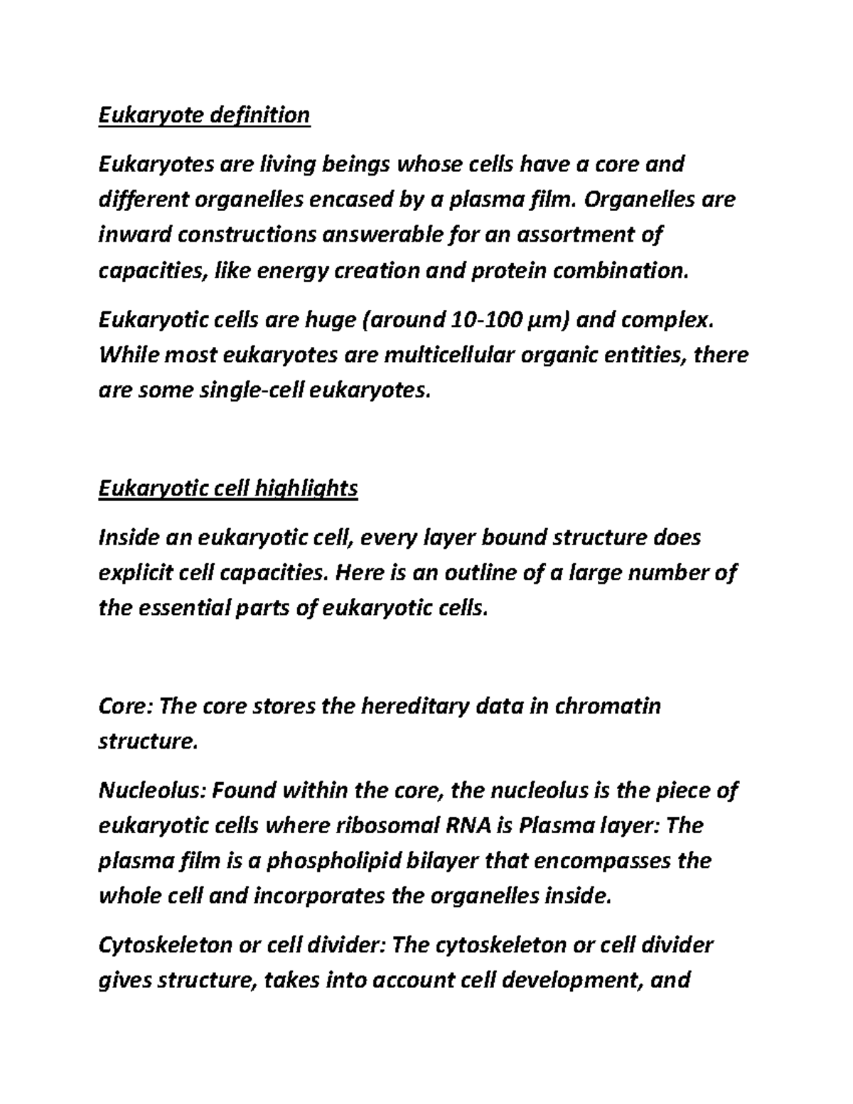 Eukaryotes Cells - Eukaryote definition Eukaryotes are living beings ...