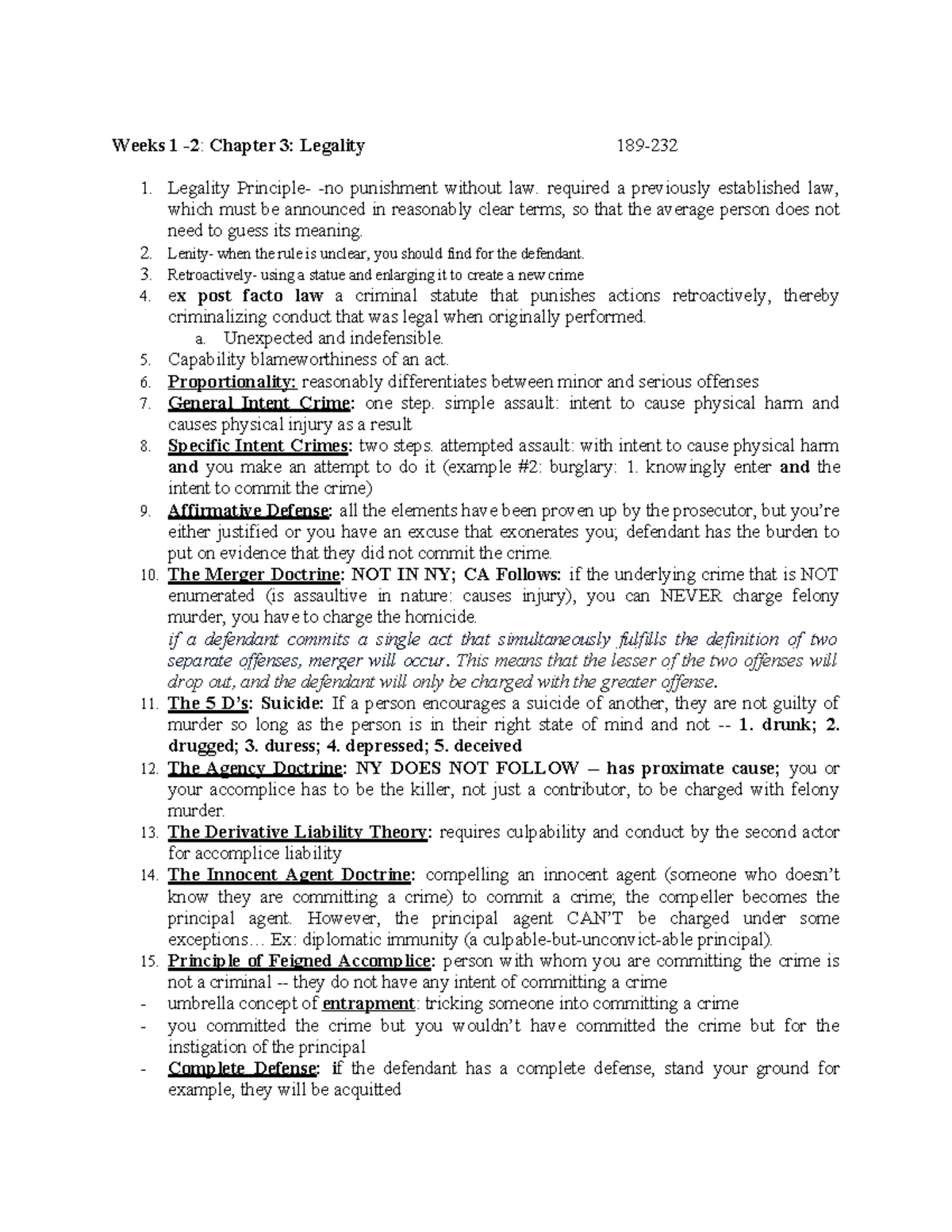 Criminal Law Outline Fall 2023 - Weeks 1 -2: Chapter 3: Legality 189- 1 ...
