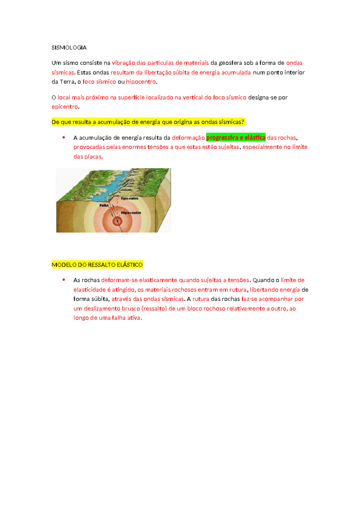 Sismologia - Resumo - SISMOLOGIA Um sismo consiste na vibração das ...