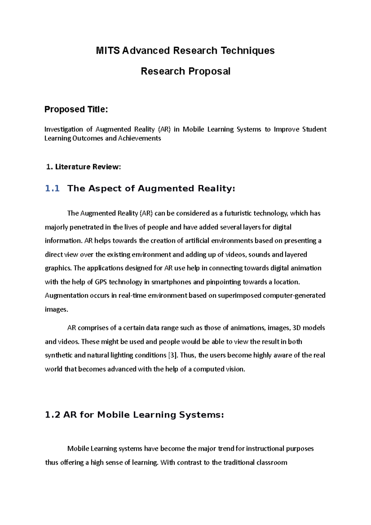 Literature First page - lierature review - MITS Advanced Research ...