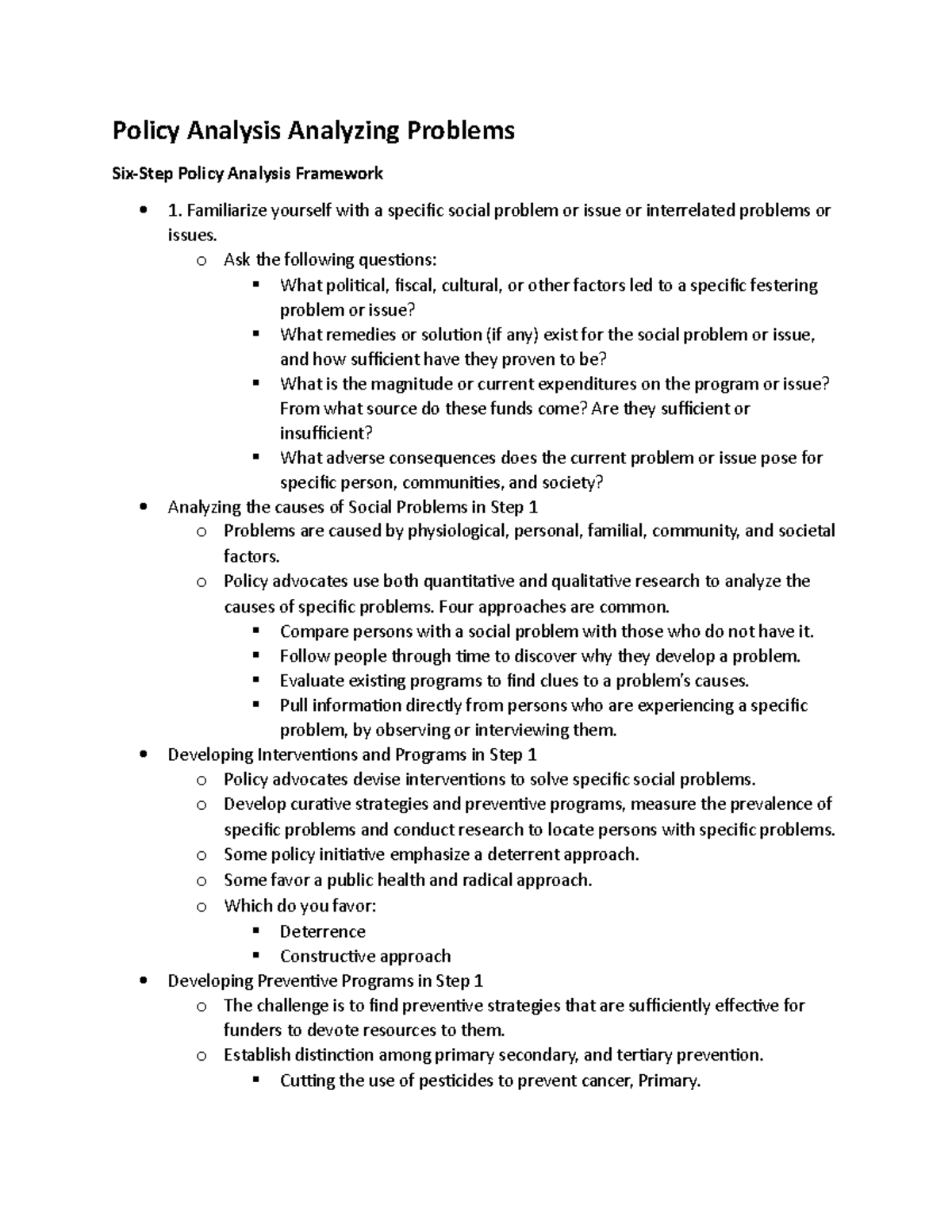 Policy Analysis Analyzing Problems - Policy Analysis Analyzing Problems Six-Step Policy Analysis ...