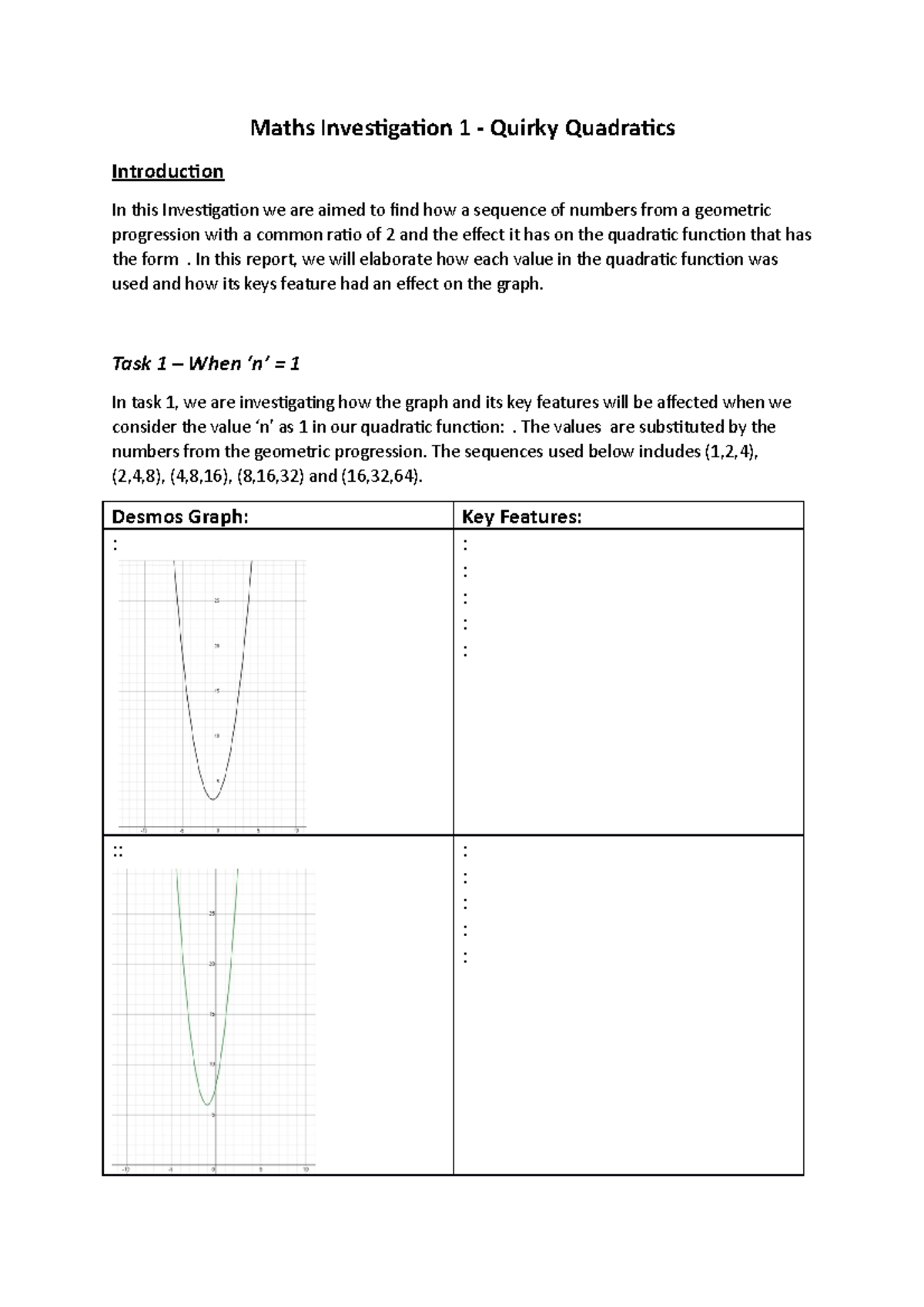 Maths Investigation Quirky Quadratics - Maths Investigation 1 - Quirky ...