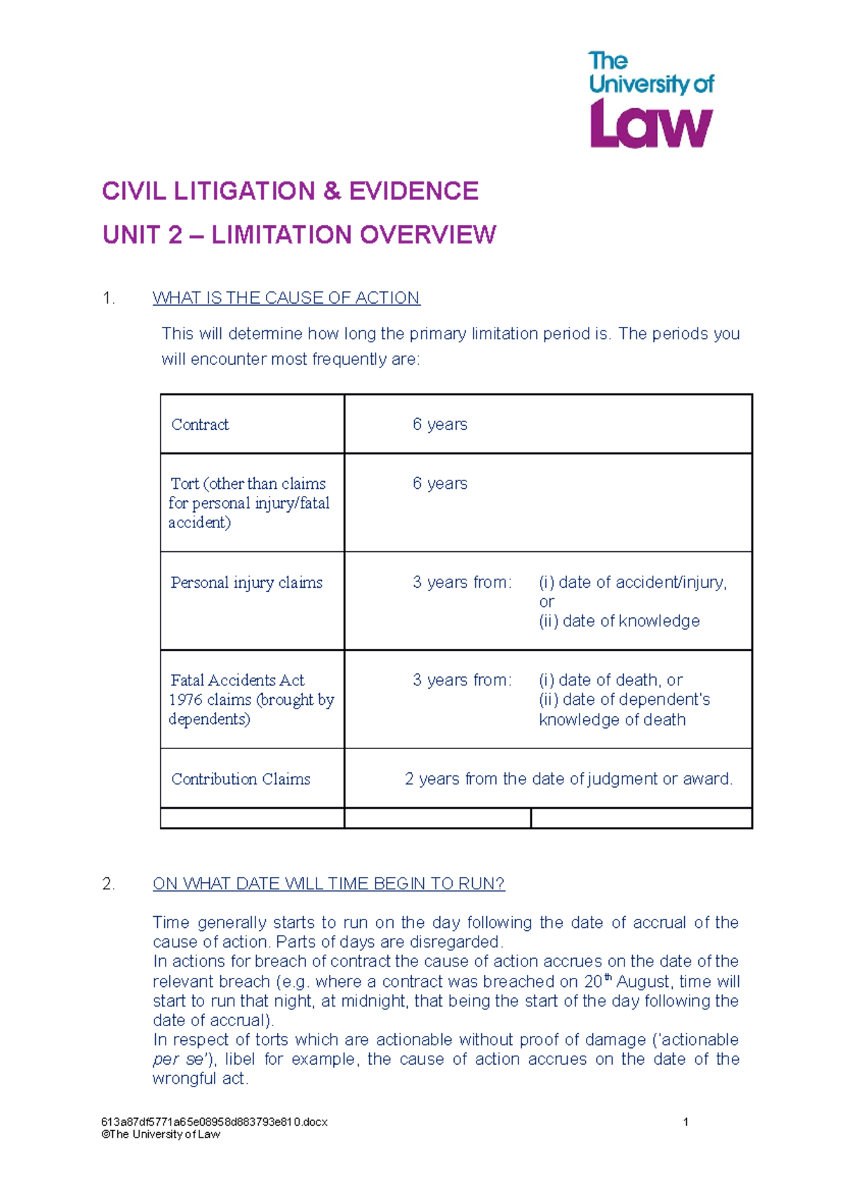 2324 civ unit02 ce01 prepare limitation overview - CIVIL LITIGATION ...