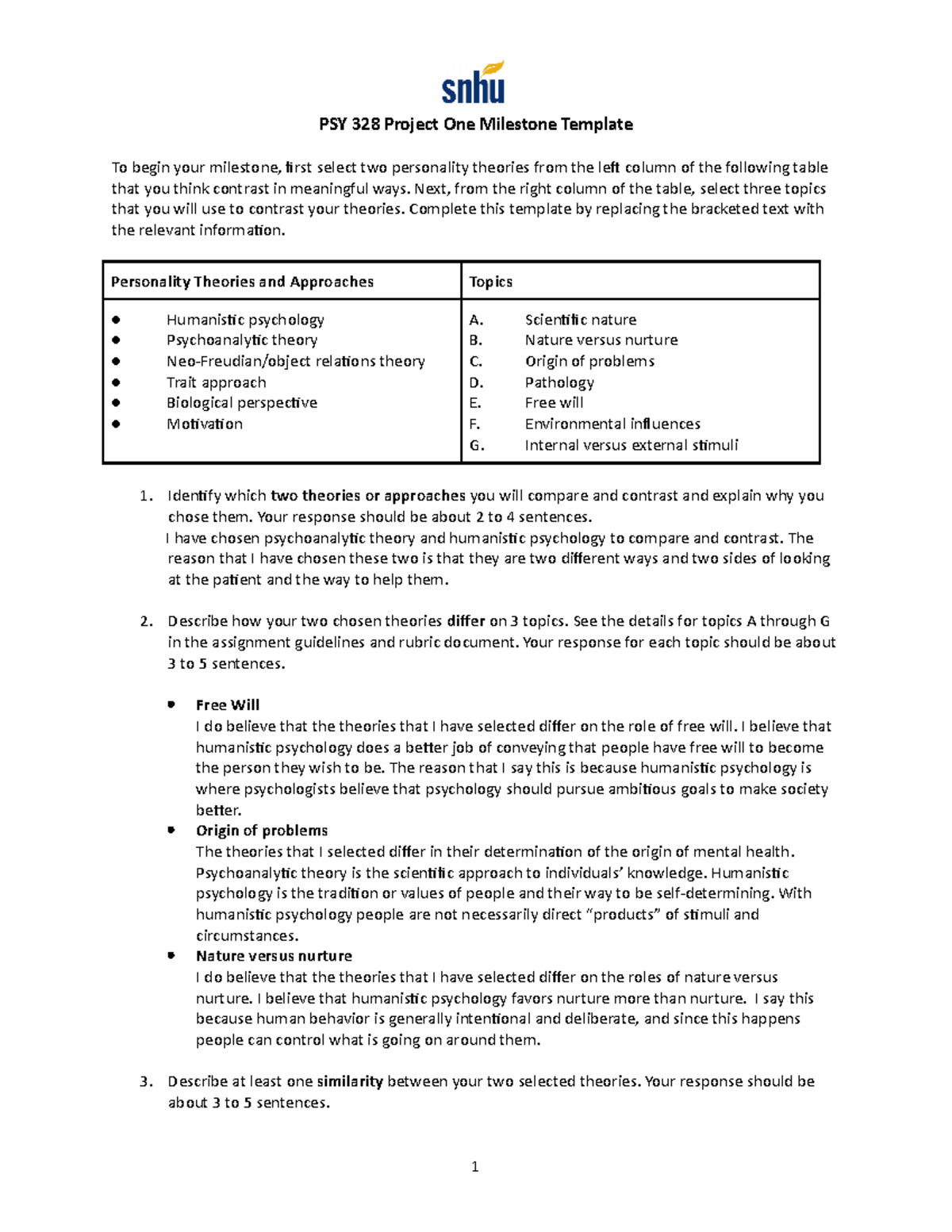 PSY 328 Project One Milestone - Next, from the right column of the ...