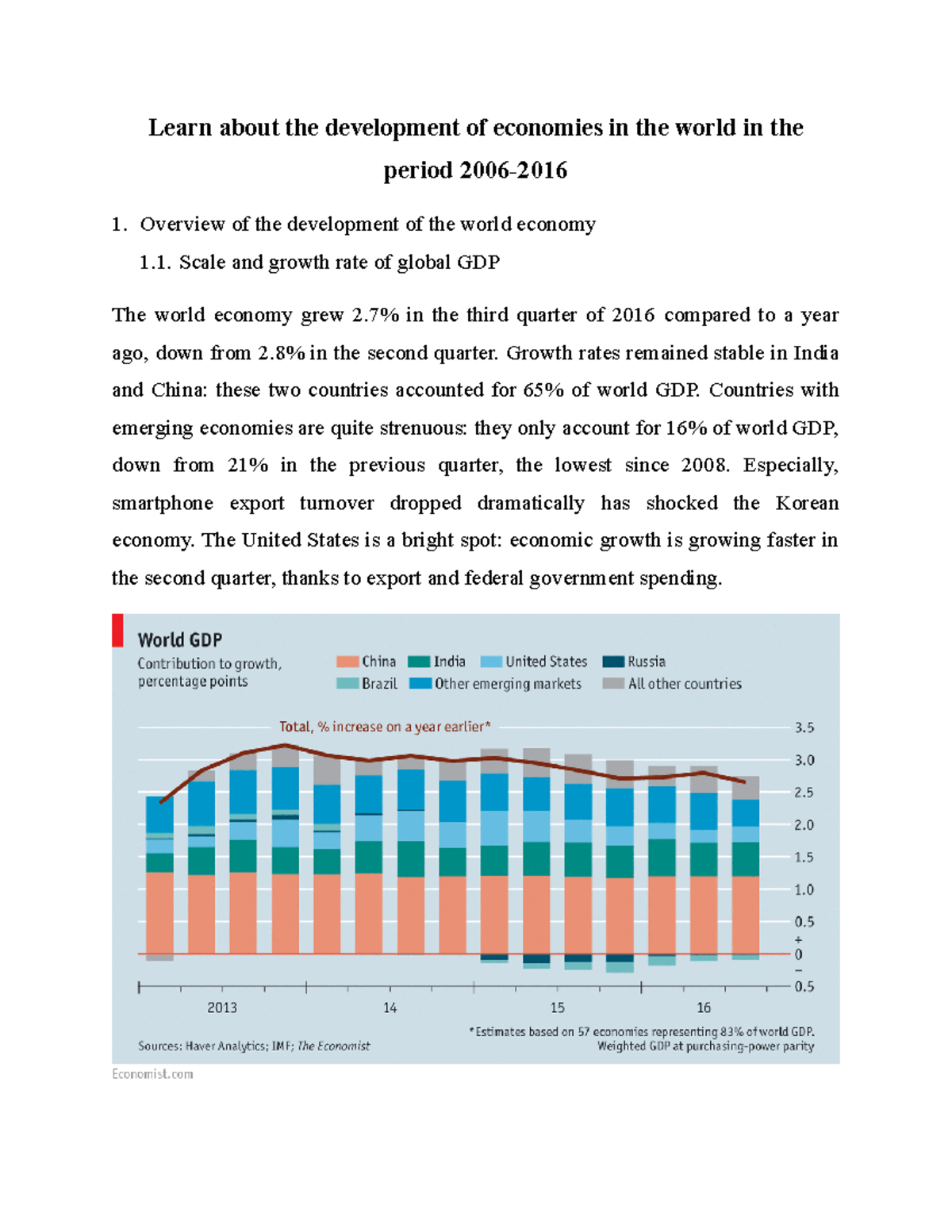 The development of economies in the world in the period 2006-2016 ...
